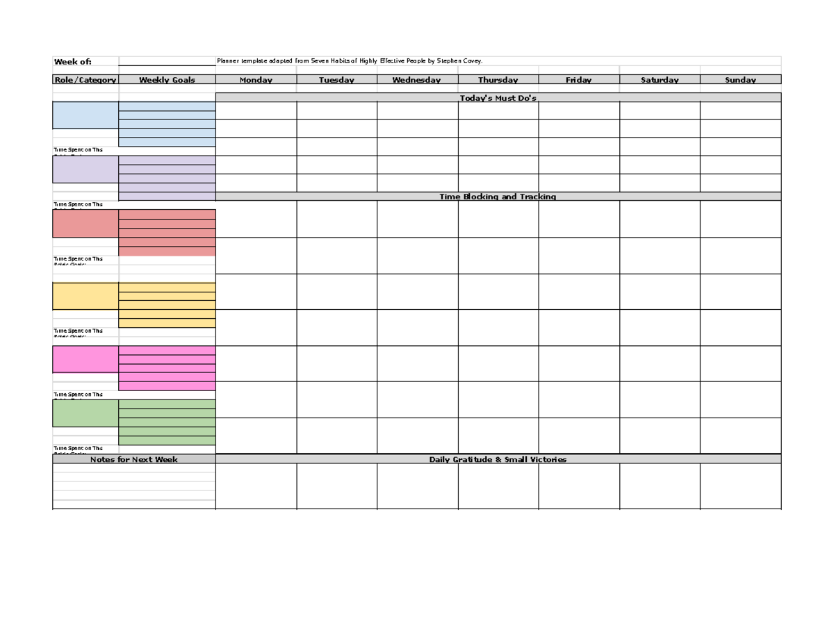 7 Habits Weekly Planner 2 - Clean template - Week of: Planner template ...