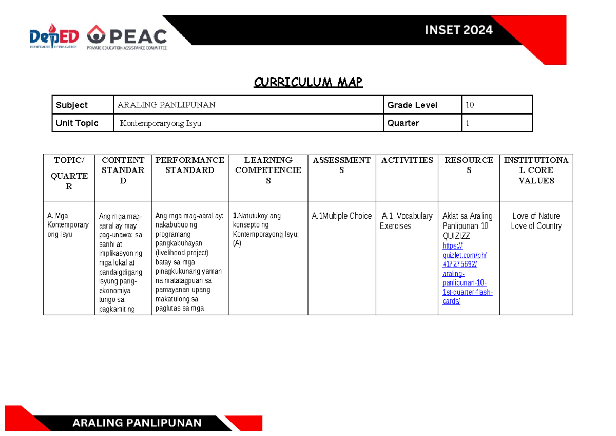 Curriculum-Map-AP - Learning plan - CURRICULUM MAP Subject ARALING ...