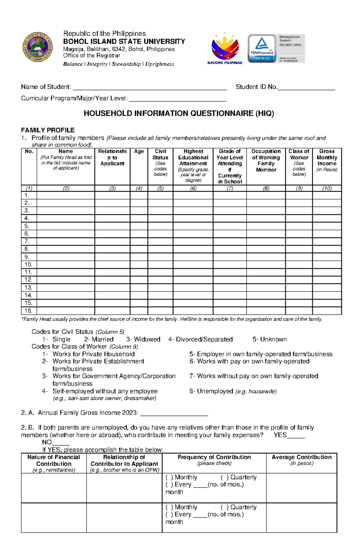 Household- Information- Questionnaire - Republic of the Philippines ...