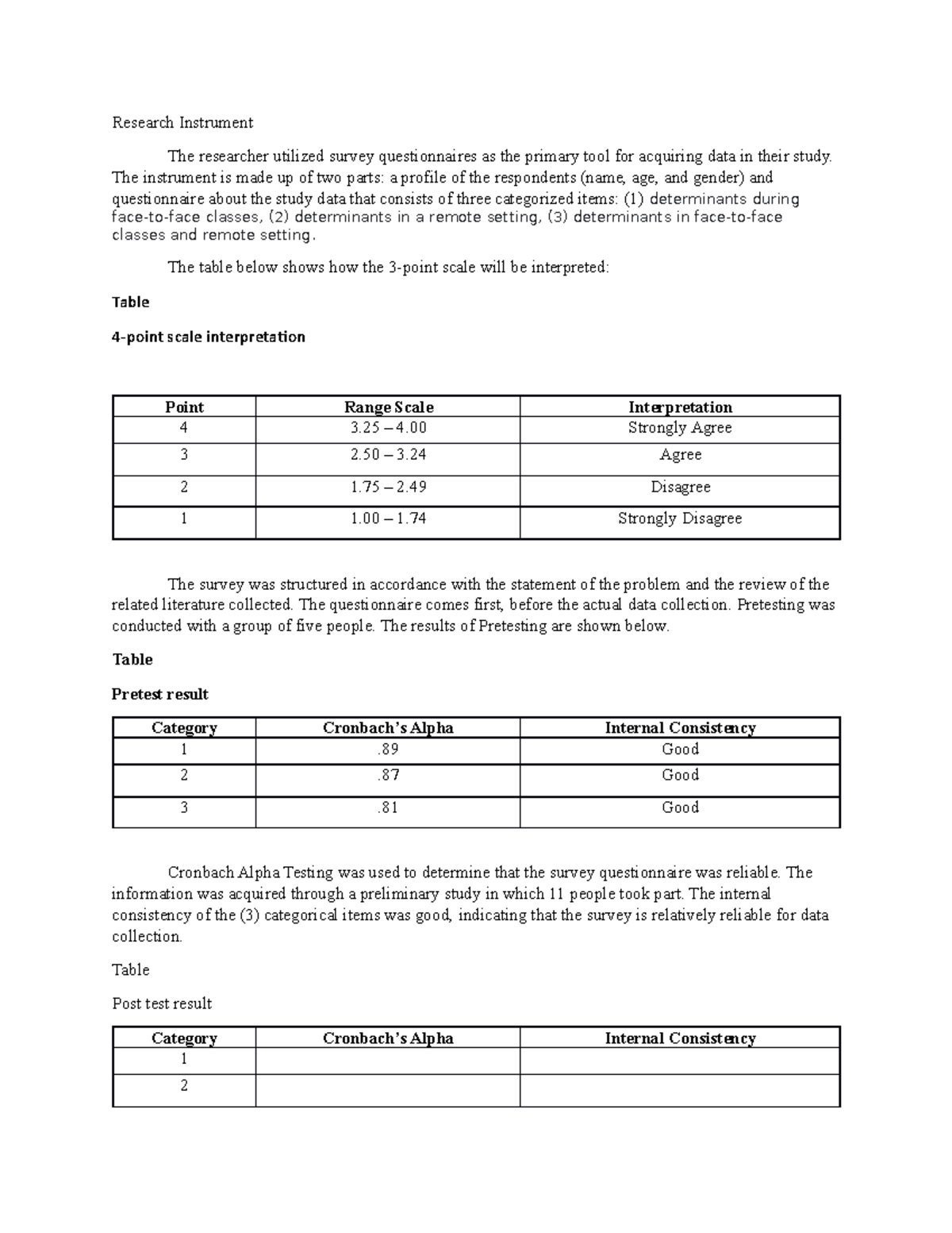 Research Instrument for research paper - Research Instrument The ...