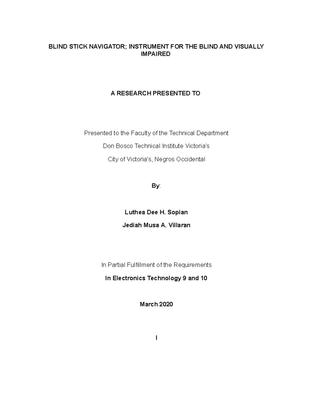 Research Paper TEAM DELL - BLIND STICK NAVIGATOR; INSTRUMENT FOR THE ...