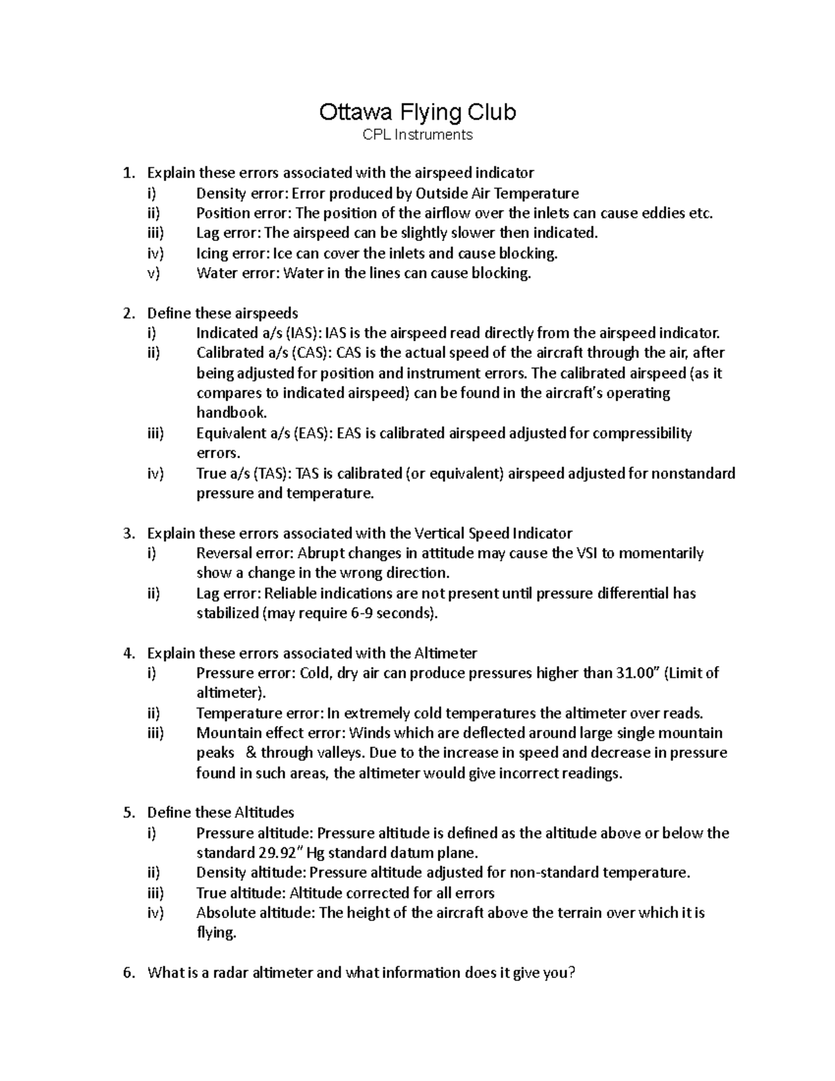 CPL Instruments Homework - Ottawa Flying Club CPL Instruments 1 ...