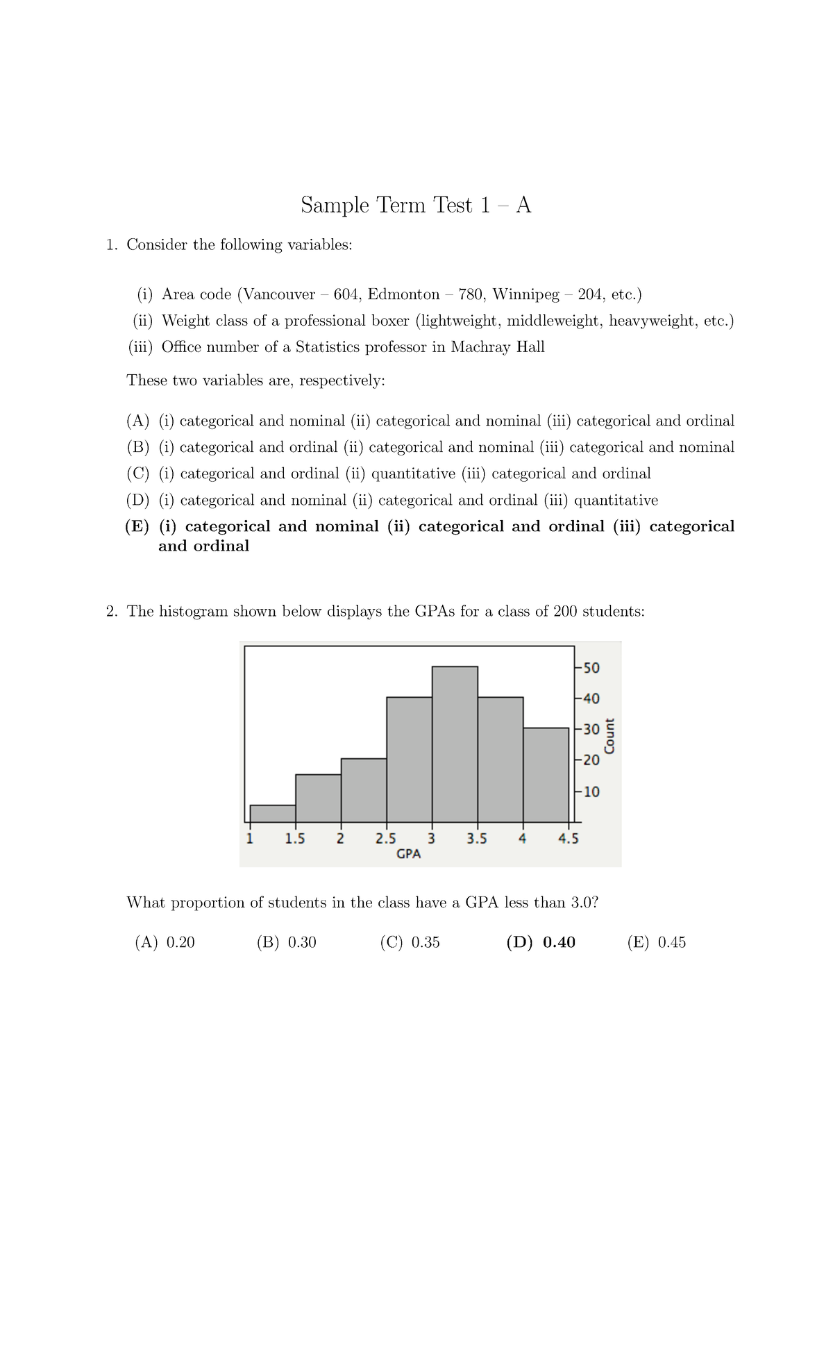 Sample/practice exam 2016, questions and answers - Sample Term Test 1 A ...