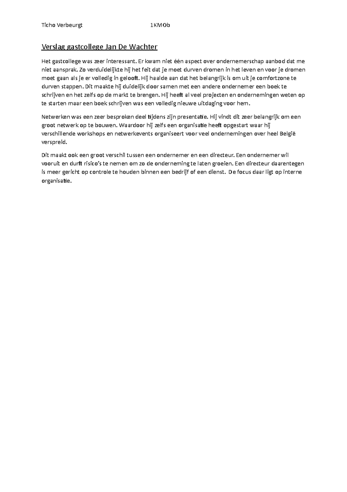 Verslag gastcollege Jan De Wachter - Inkoopmanagement - UCLL - Studocu