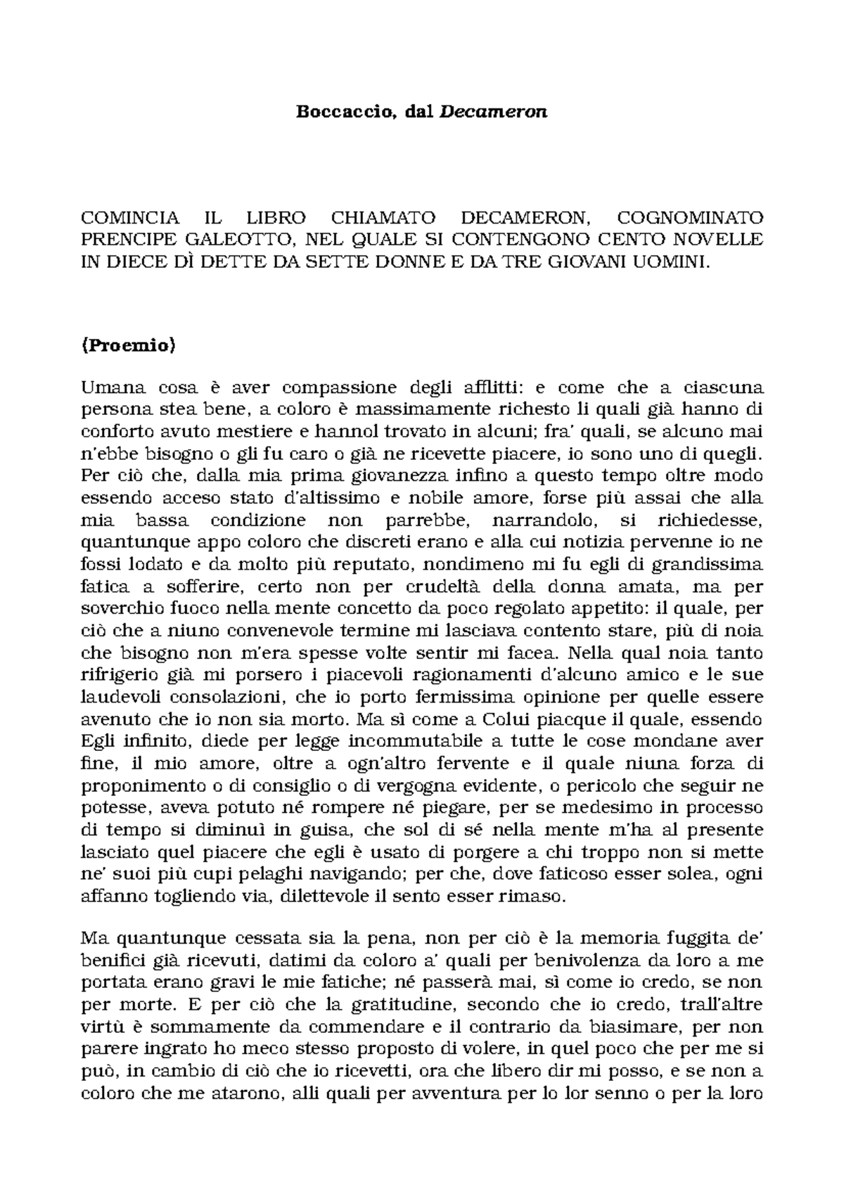 Intro + VI 1 e IX 9 - Boccaccio, dal Decameron COMINCIA IL LIBRO ...