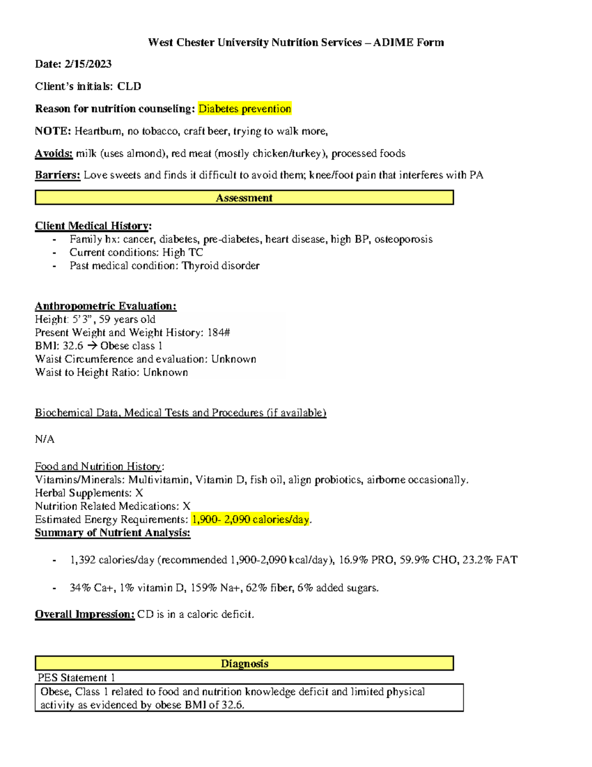 Adime CD - Copy - West Chester University Nutrition Services – ADIME ...