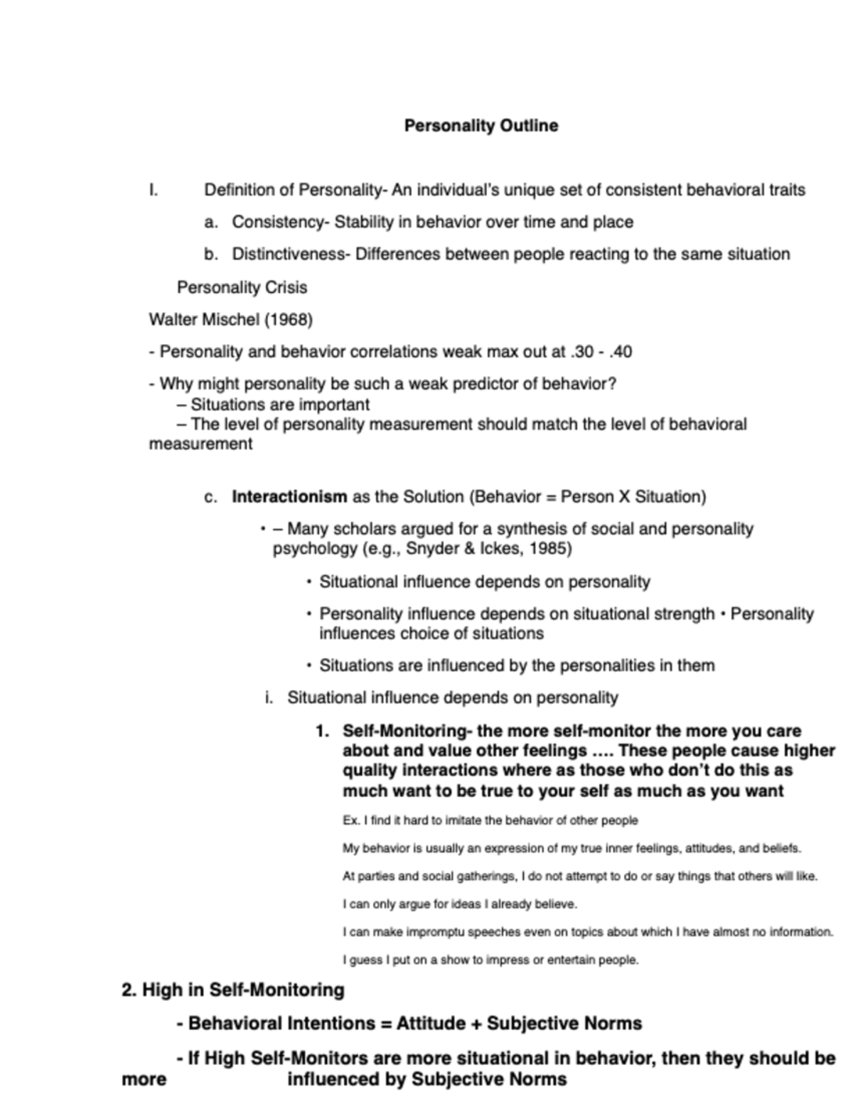 Personality Outline - lecture notes - PSY 101 - Studocu