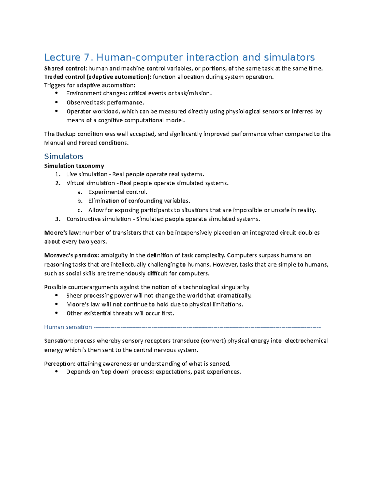 Summary lecture 7-11 - Lecture 7. Human-computer interaction and ...