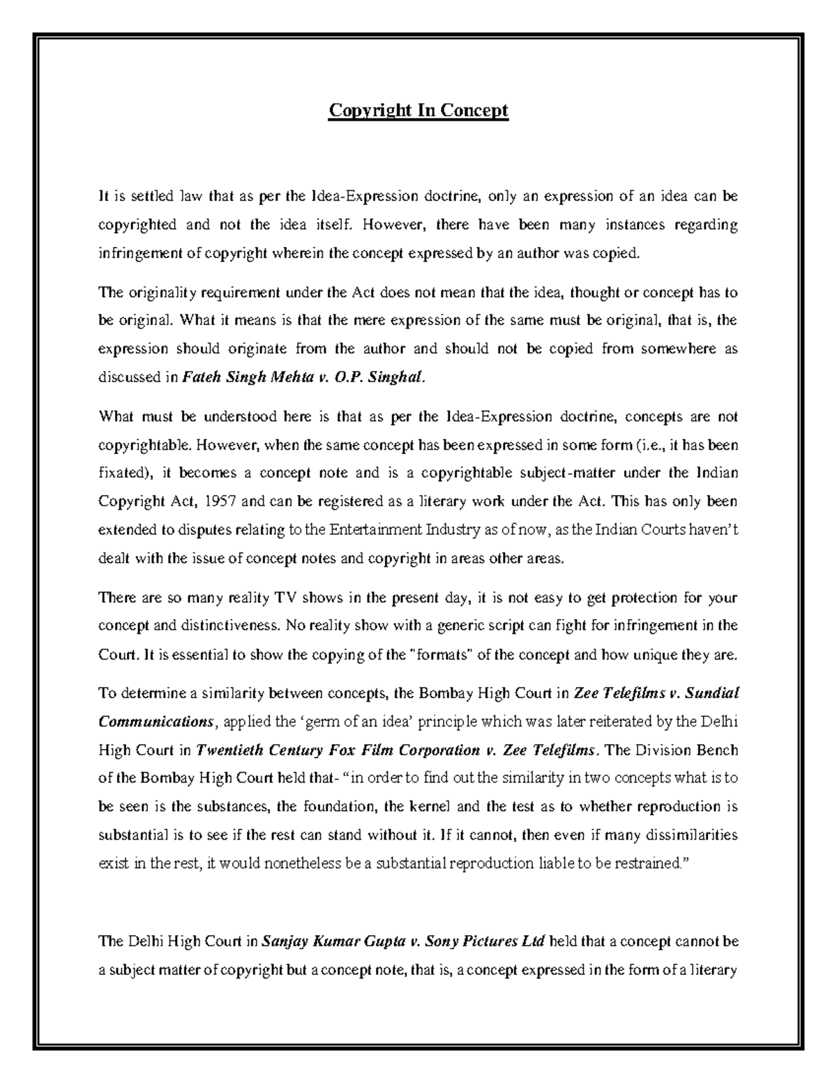 Copyright In Concept - ipr - Copyright In Concept It is settled law ...