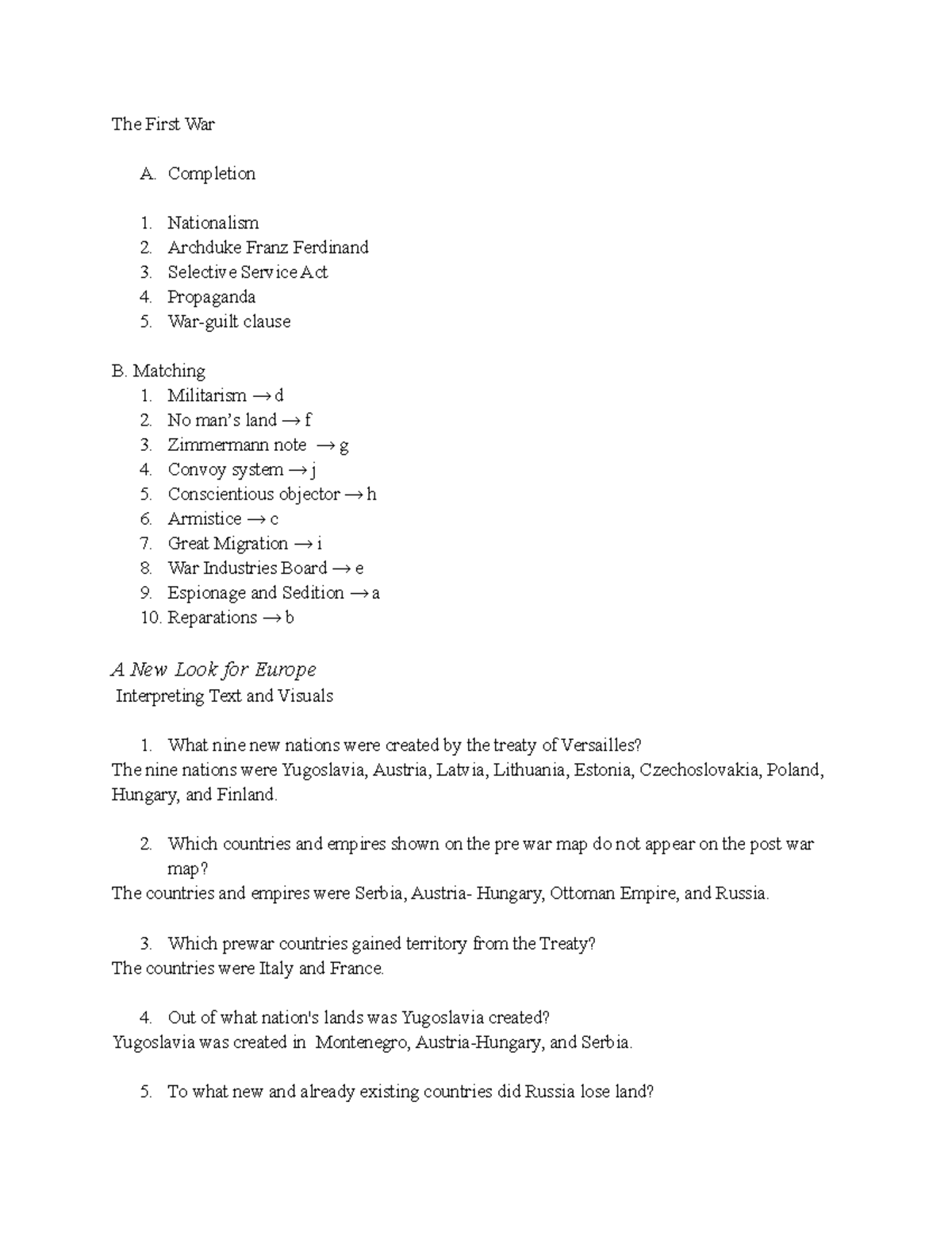 Copy of Emma Diaz - World War I Worksheets - Due Thursday - The First ...