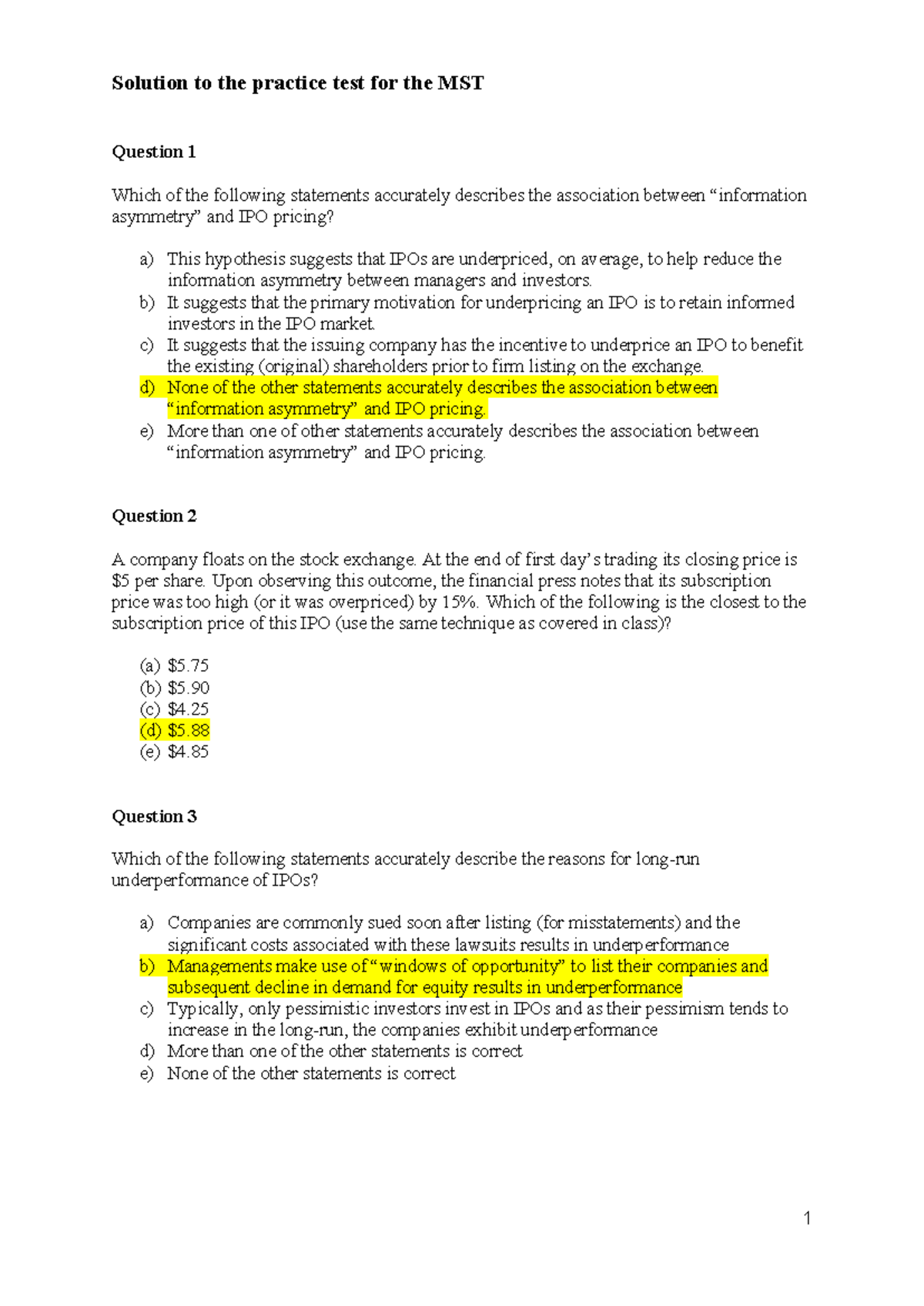 MST Practice Test Answers S1 2023 - Solution to the practice test for ...