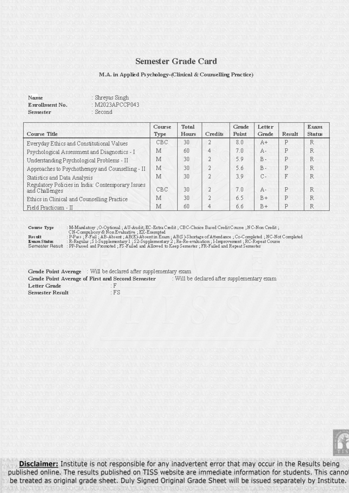 NARCISSIMS AND PERSONALITY DISORDERS - Semester Grade Card M. in ...