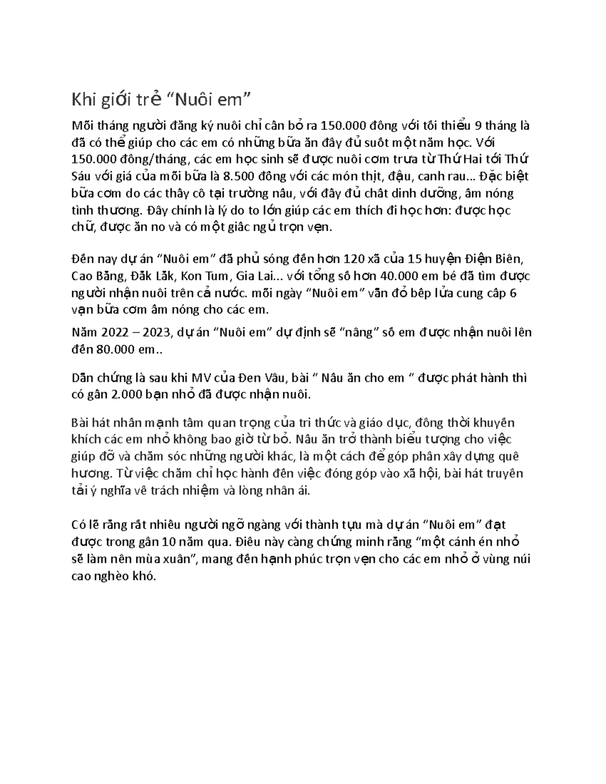 Khi giới trẻ nuôi em - khi gioi tre nuoi em - Khi gi ới tr ẻ“Nuôi em” Môỗi tháng ng ười đăng ký ...