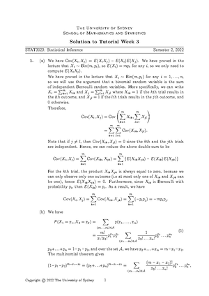 Tutorial 4 Solutions - solution sheet - The University of Sydney School ...
