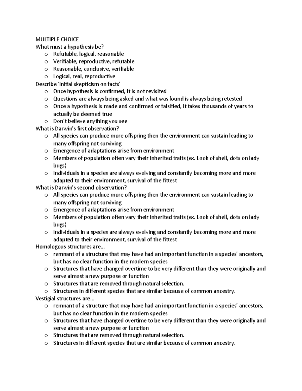 Practice Midterm 1 - MULTIPLE CHOICE What must a hypothesis be? o ...