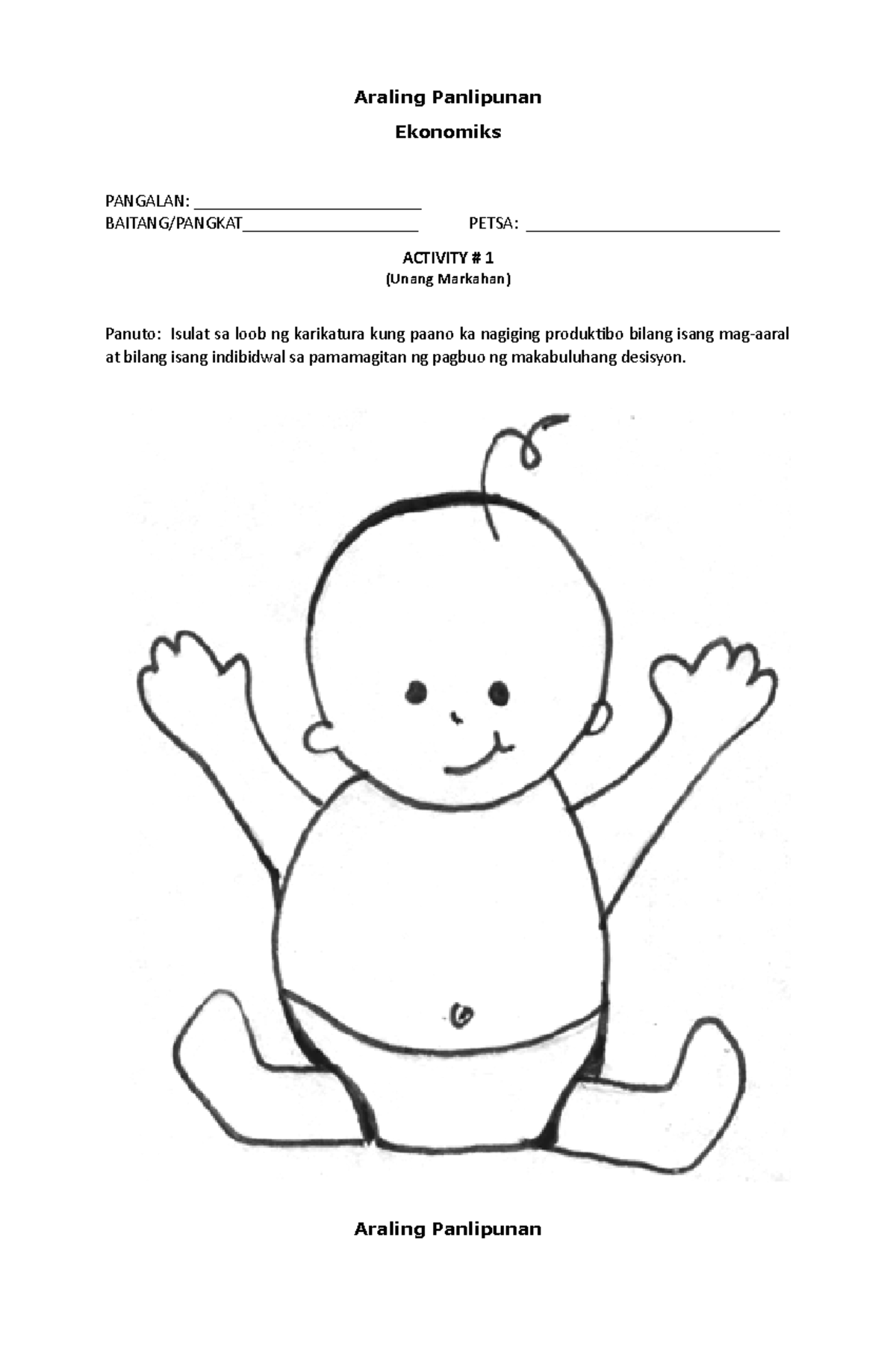 Activity Sheet Ekonomiks 2016-2017 - Araling Panlipunan Ekonomiks PANGALAN: - Studocu