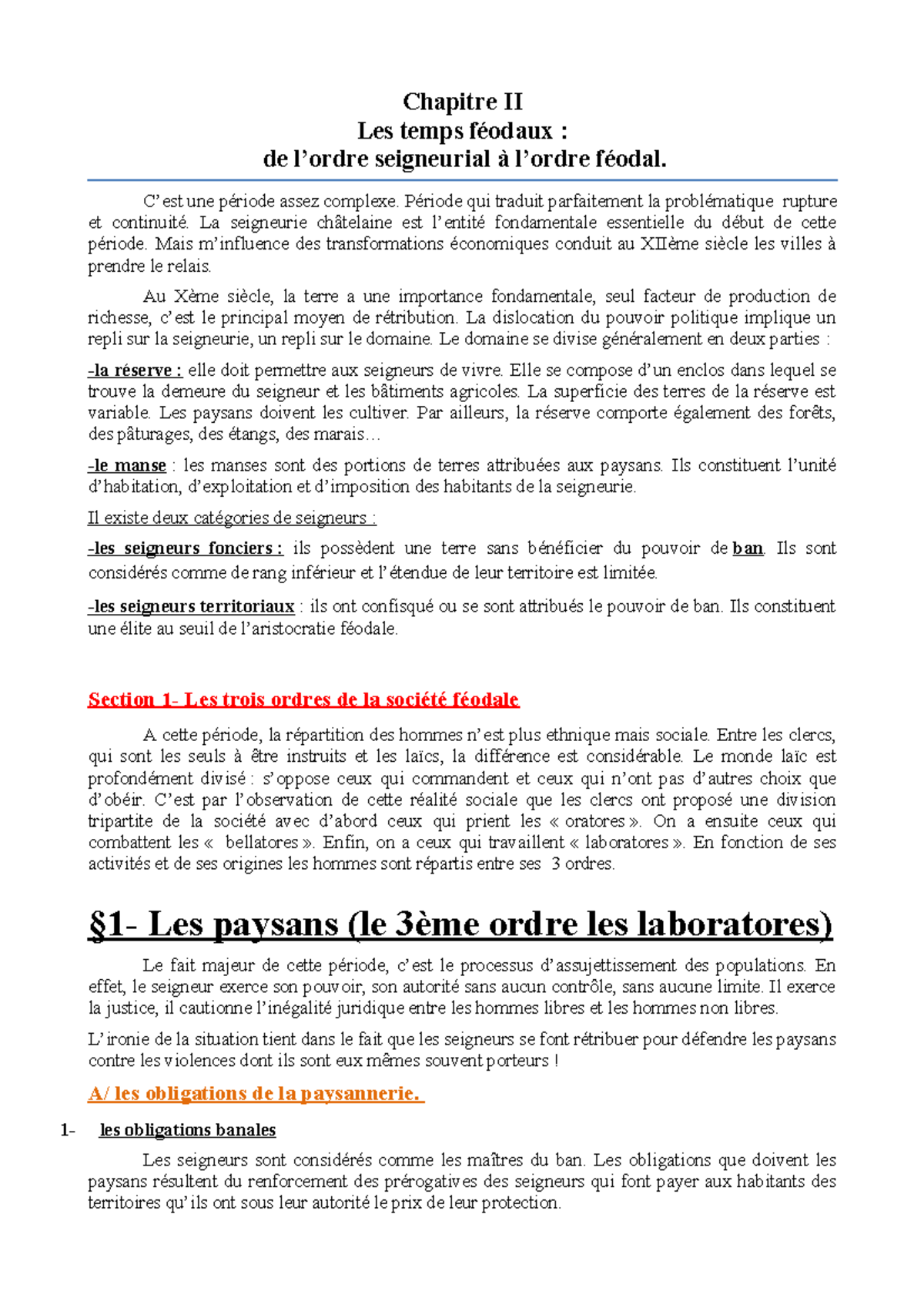 Chapitre 2 Histoire 2ème sem. 2021 - Chapitre II Les temps féodaux : de l’ordre seigneurial à ...