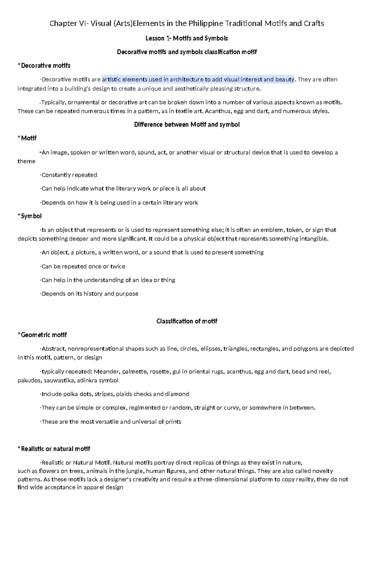 Chapter VI visual arts - examples only - Chapter VI- Visual (Arts ...