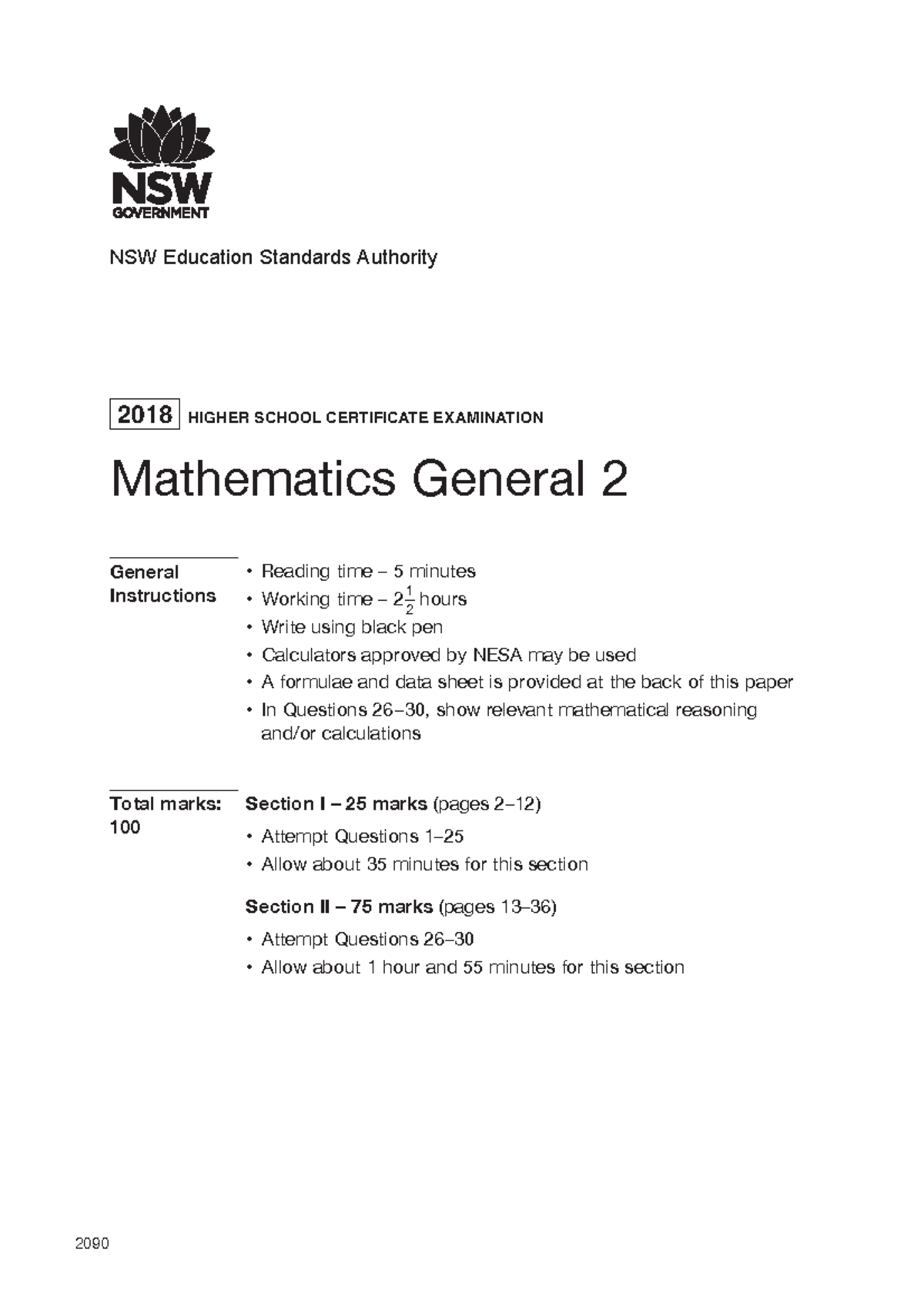2018 general maths practice paper hsc - NSW Education Standards ...