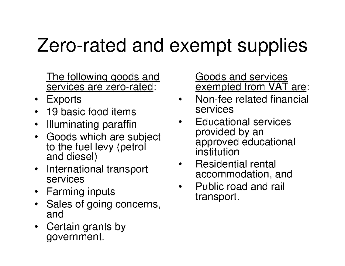 Zero-rated and exempt supplies - Goods and services exempted from VAT ...