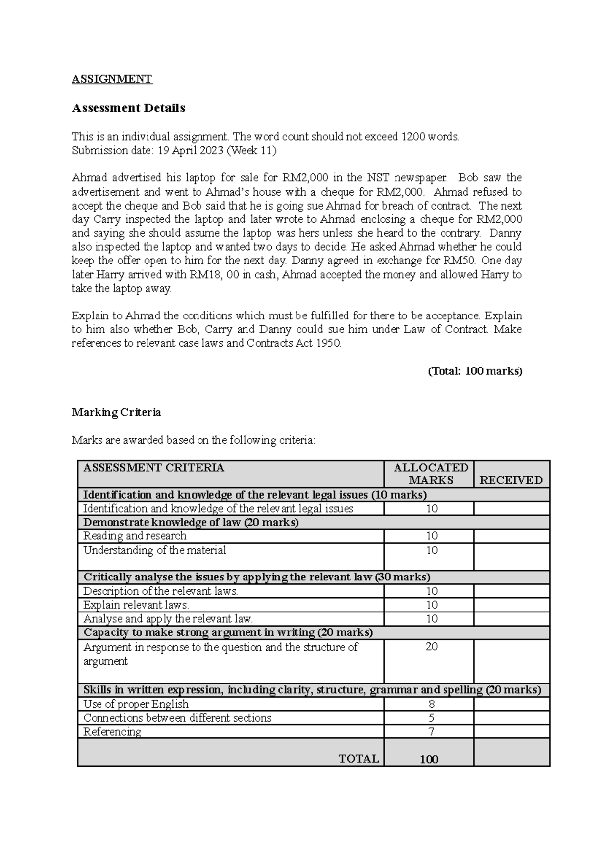 Assignmen 1 - FIN109 - ASSIGNMENT Assessment Details This is an ...