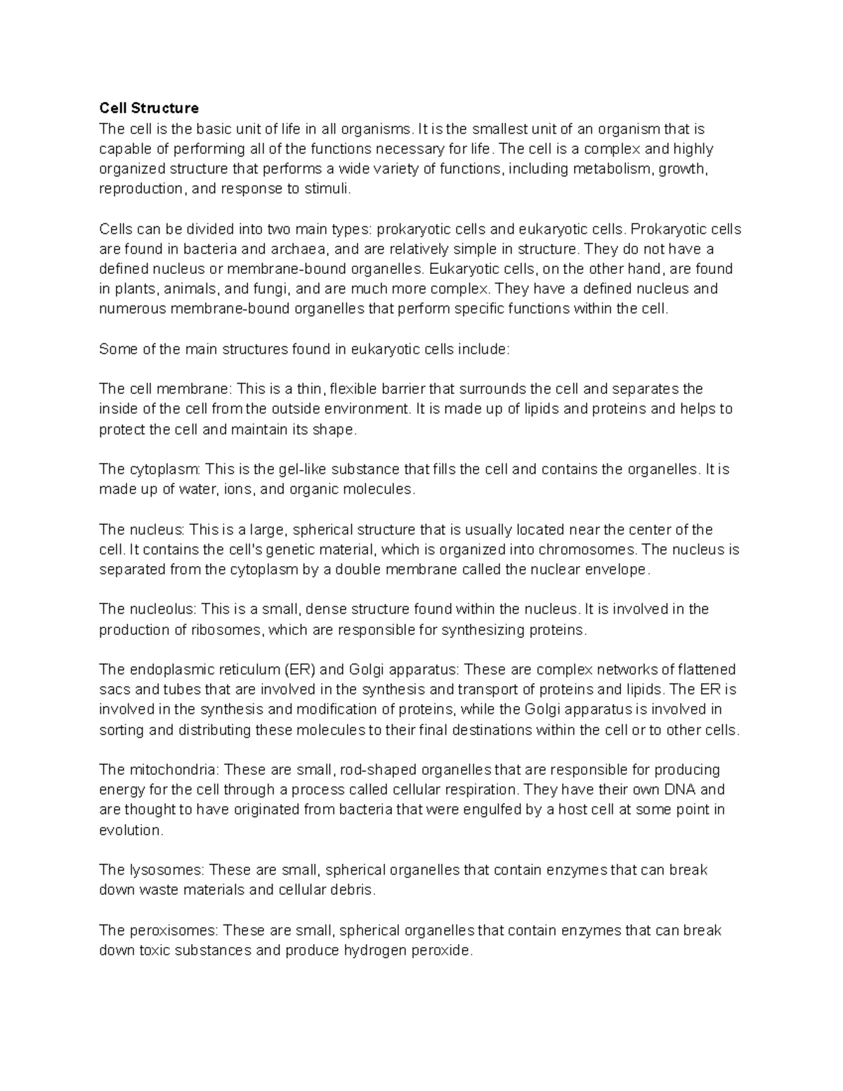 Bio Ch2 p1 Cell Structure - Cell Structure The cell is the basic unit ...