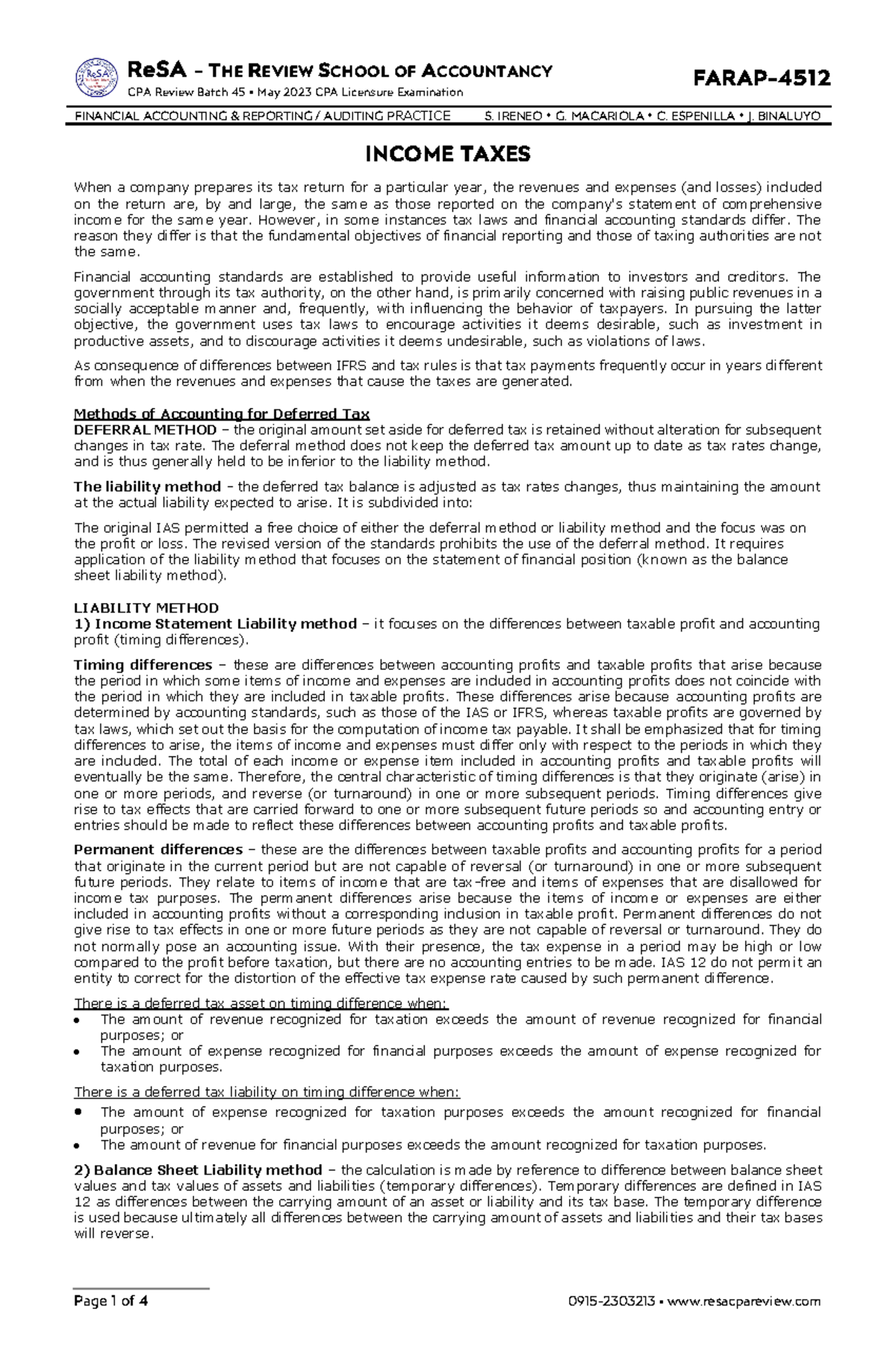 Reviewer on Income Taxes - ReSA - THE REVIEW SCHOOL OF ACCOUNTANCY CPA ...
