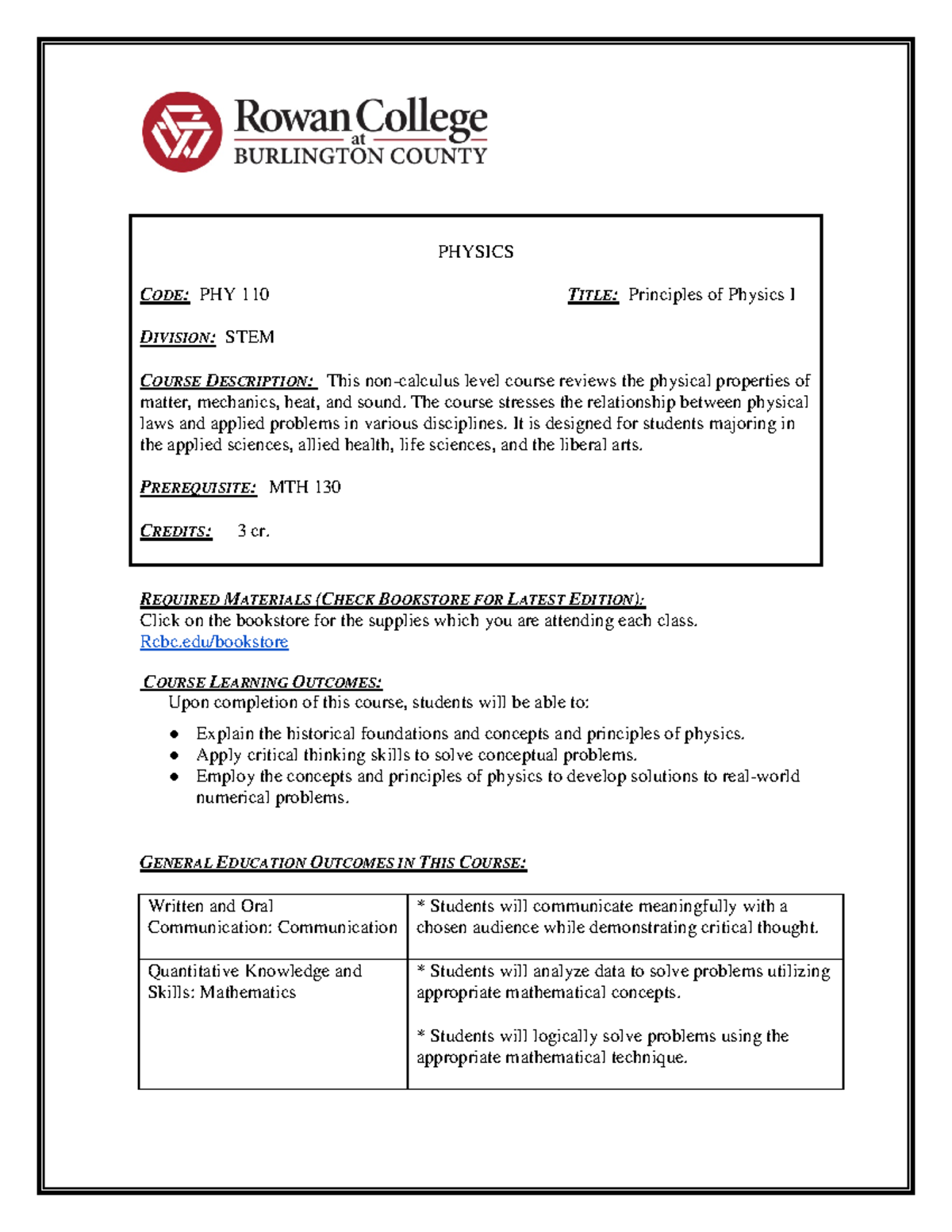 PHY 110 Course Outline October 2017 - PHYSICS CODE: PHY 110 TITLE ...