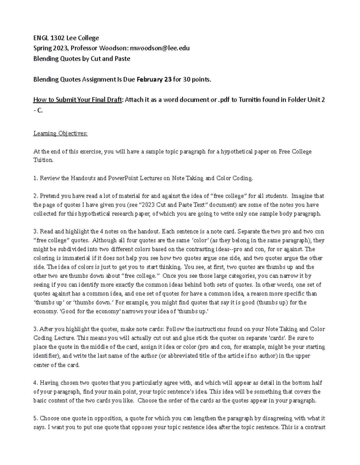 2023a Cut and Paste Assignment Feb 23 - ENGL 1302 Lee College Spring ...