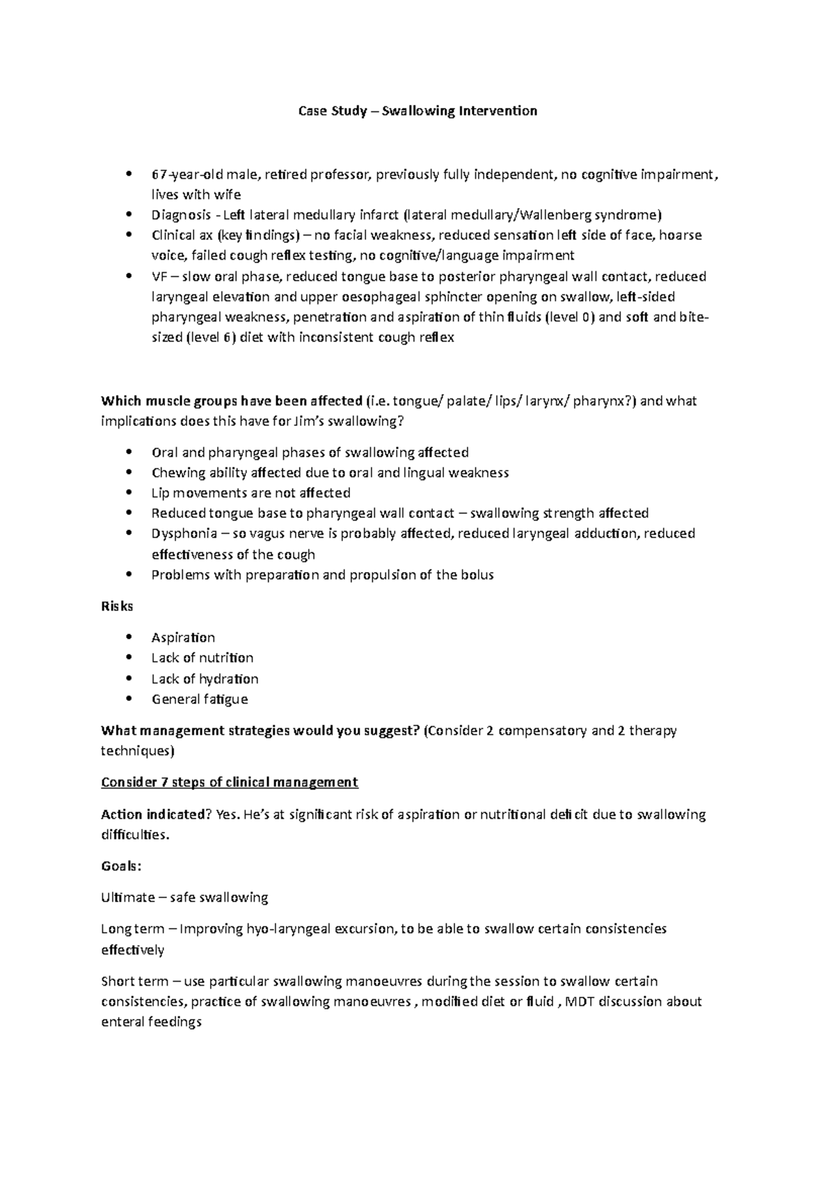 Case Study- Dysphagia Intervention - Case Study – Swallowing ...