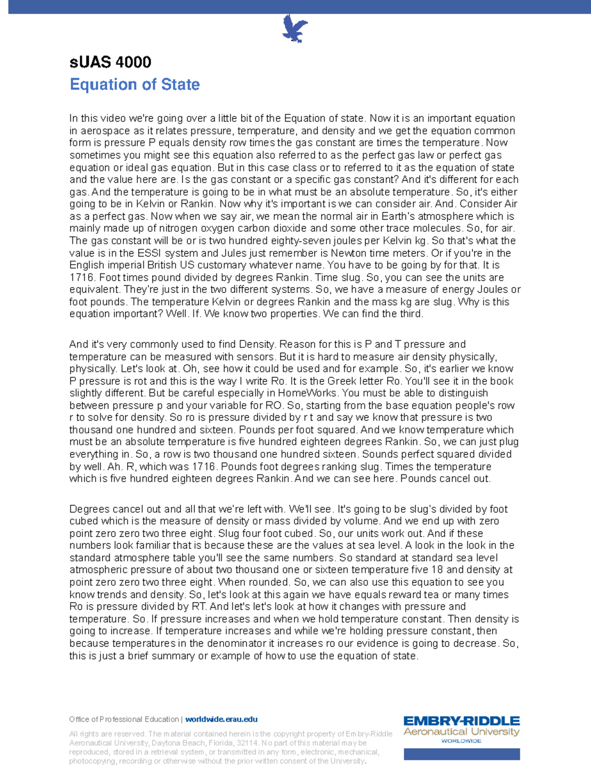 Equation of State - Now it is an important equation in aerospace as it ...