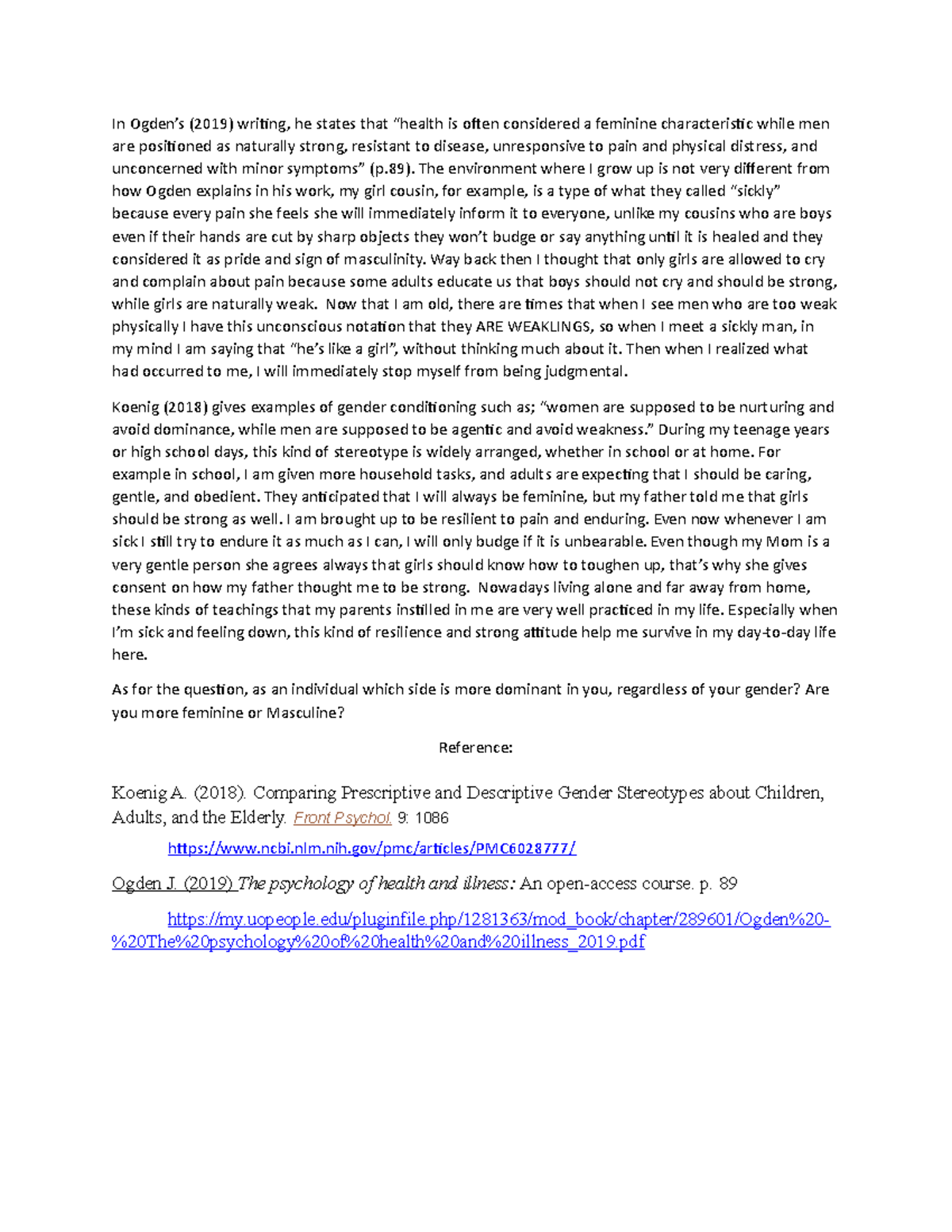 7 psyc dis - Discussion Forum - In Ogden’s (2019) writing, he states ...