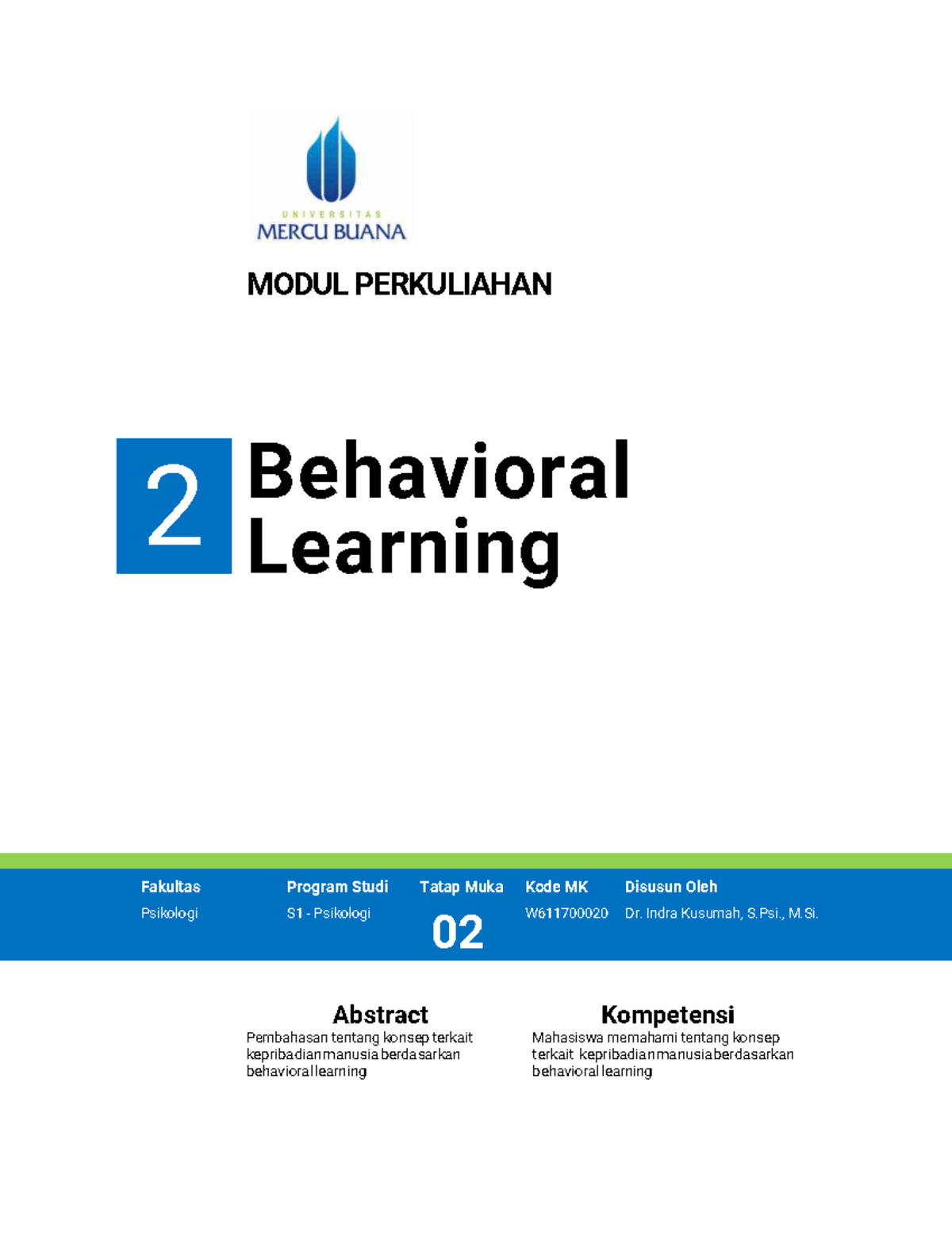 Modul 02 Behavioral Learning - MODUL PERKULIAHAN 2 Behavioral Learning ...