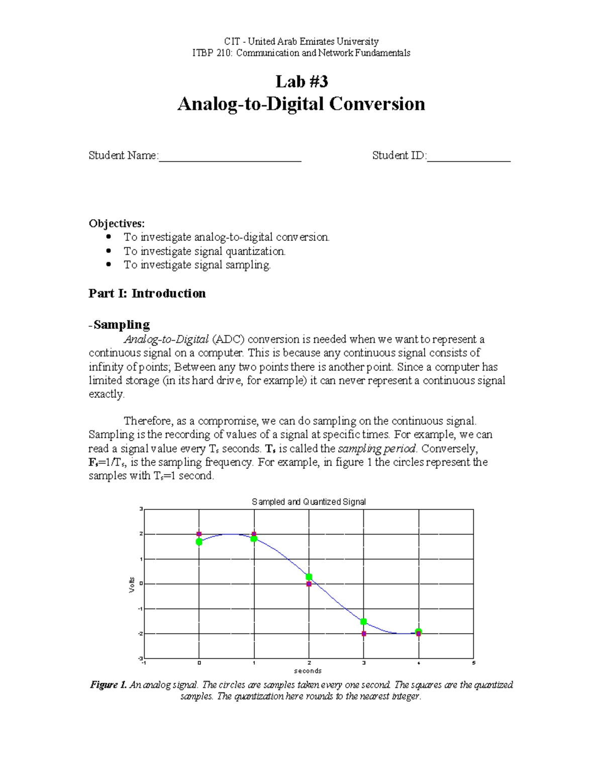 Analog-to-Digital Conversion - ITBP 210: Communication and Network Fundamentals Lab - Studocu