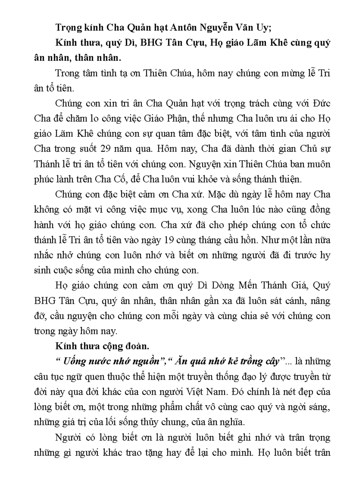 Kinh cha xu - giáo trình - Trọng kính Cha Quản hạt Antôn Nguyễn Văn Uy ...