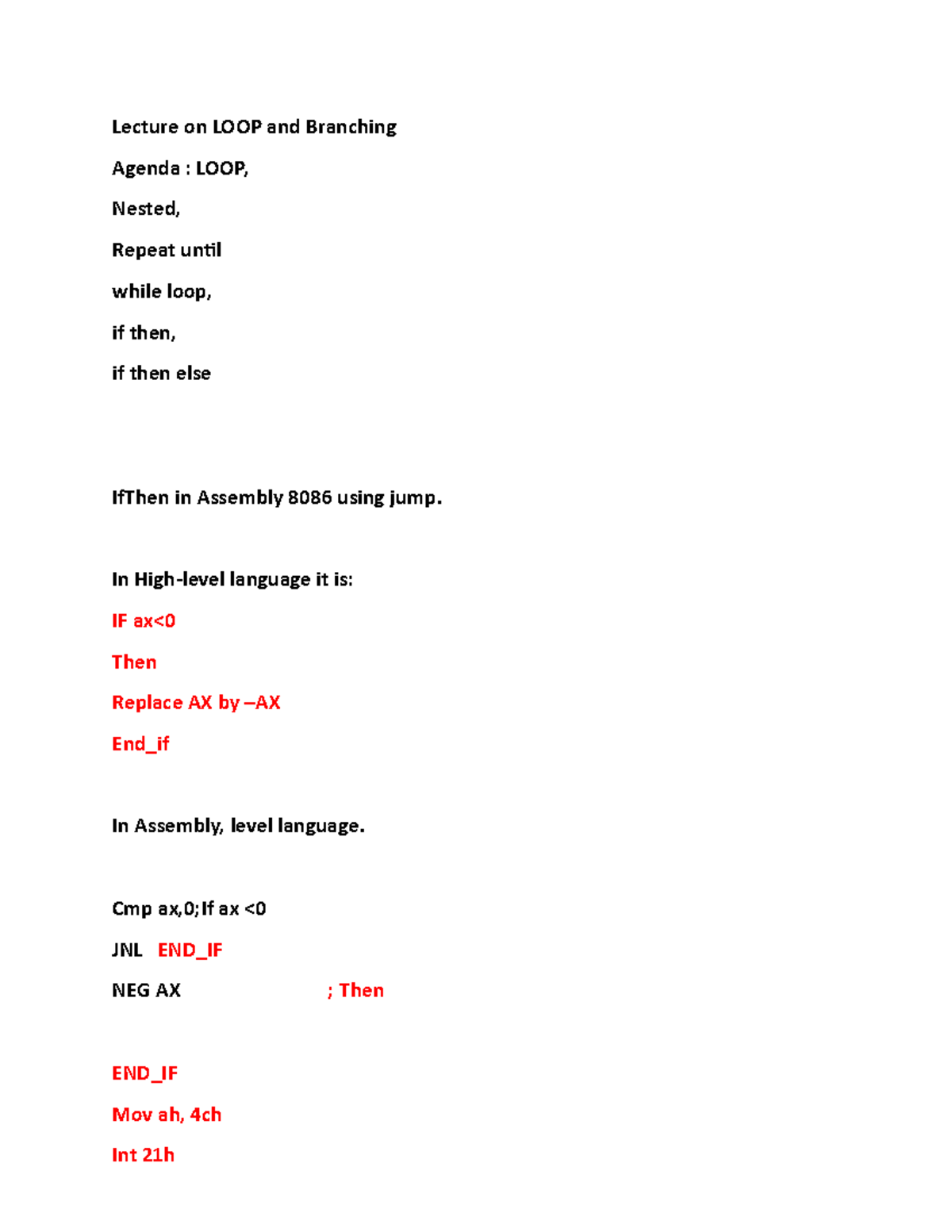 Lec on loop branching - practical work - Lecture on LOOP and Branching ...