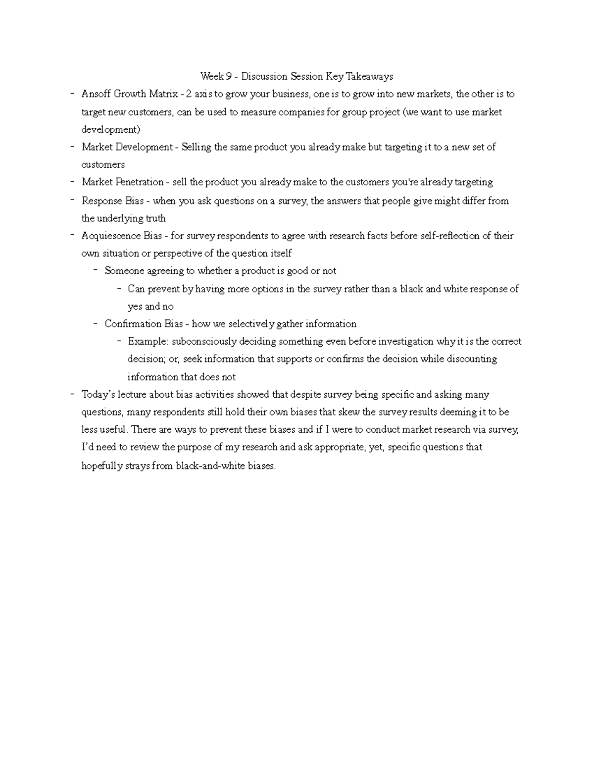 Discussion Week 9 Key takeaways - Week 9 - Discussion Session Key ...