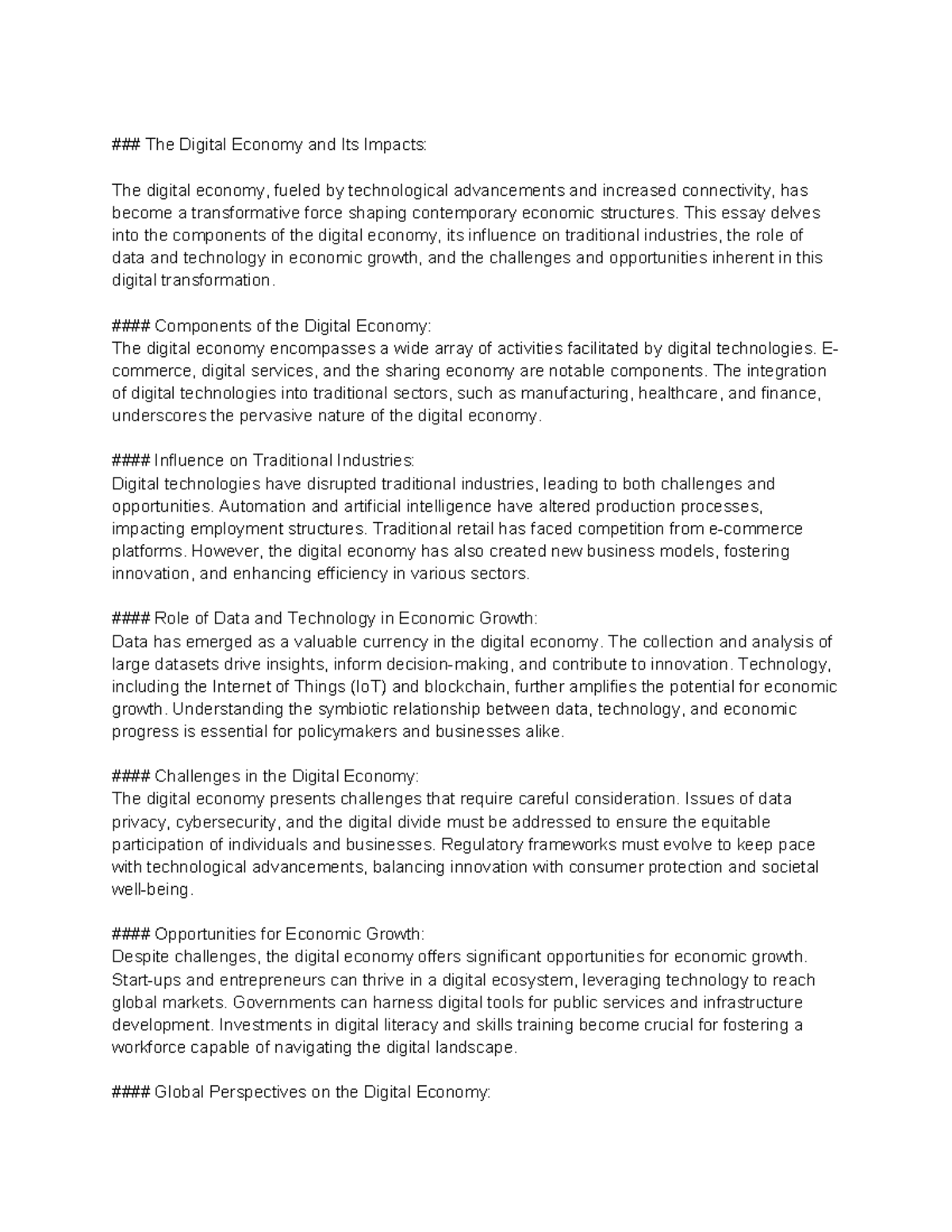 The Digital Economy and Its Impacts - This essay delves into the ...