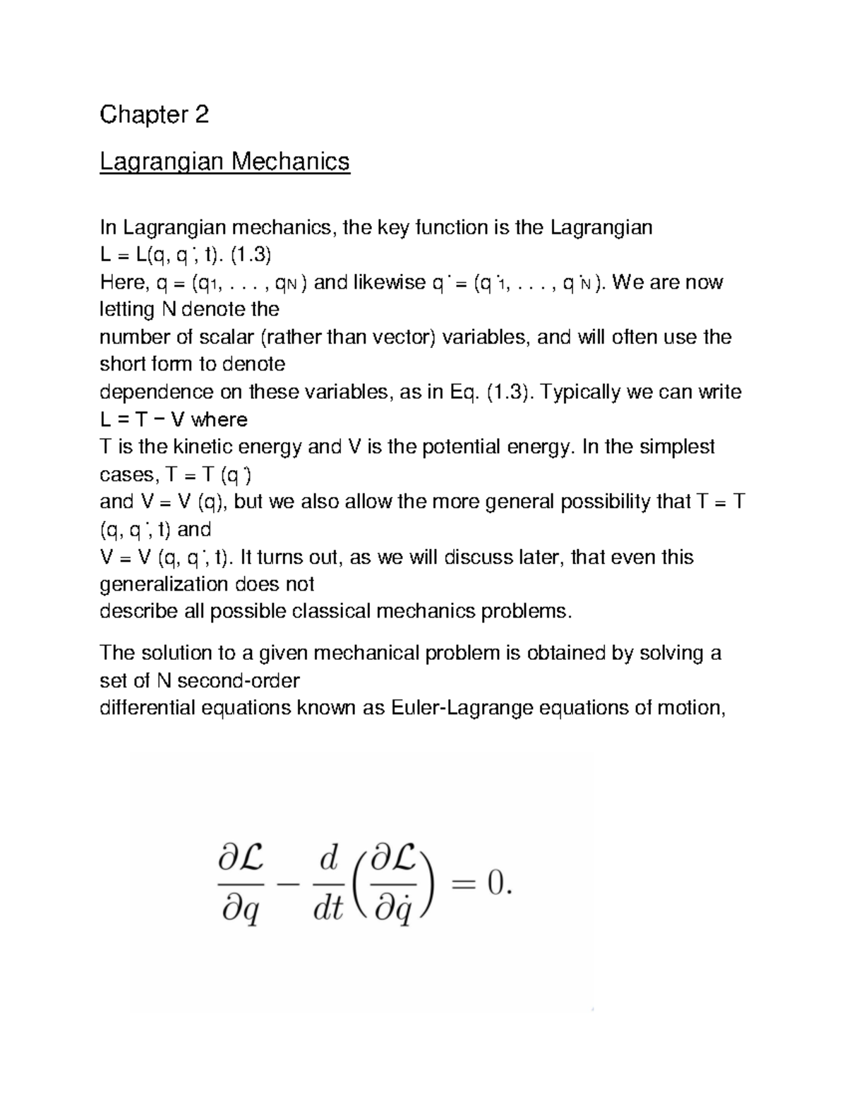Chapter 2 langrangian Mechanics - Chapter 2 Lagrangian Mechanics In ...