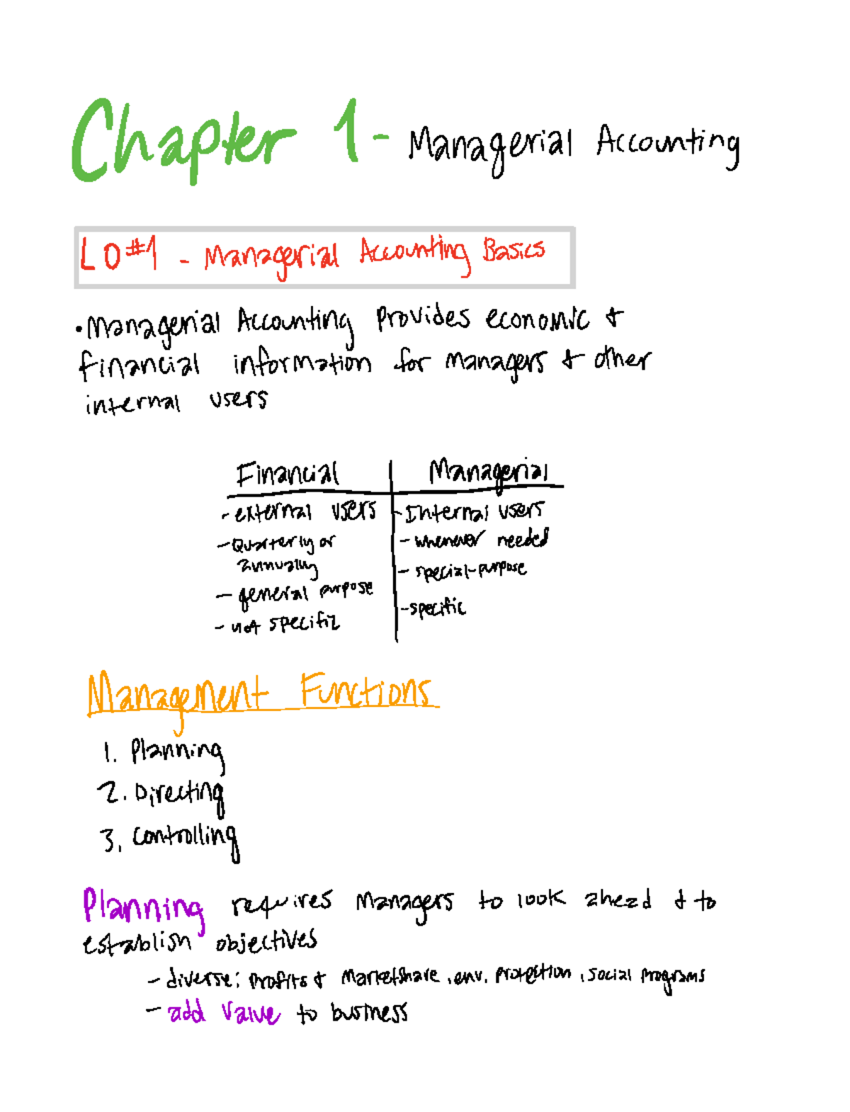 Acct. Chapter 1 Notes - Chapter 1 managerial Accounting O f Managerial ...