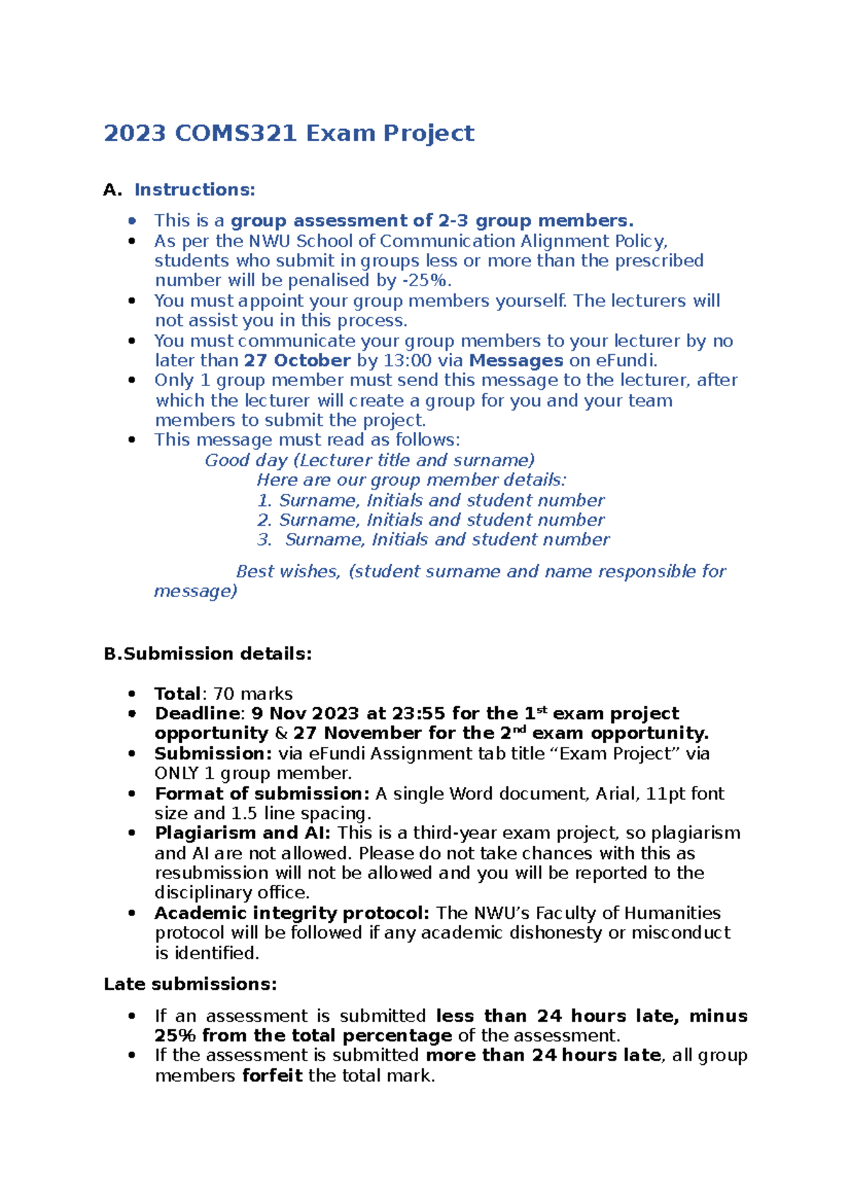 COMS321 Exam Project - 2023 1 - 2023 COMS321 Exam Project A ...