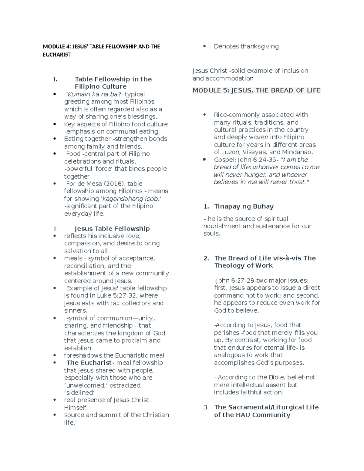 Theo Reviewer - Midterm lessons - MODULE 4: JESUS' TABLE FELLOWSHIP AND ...