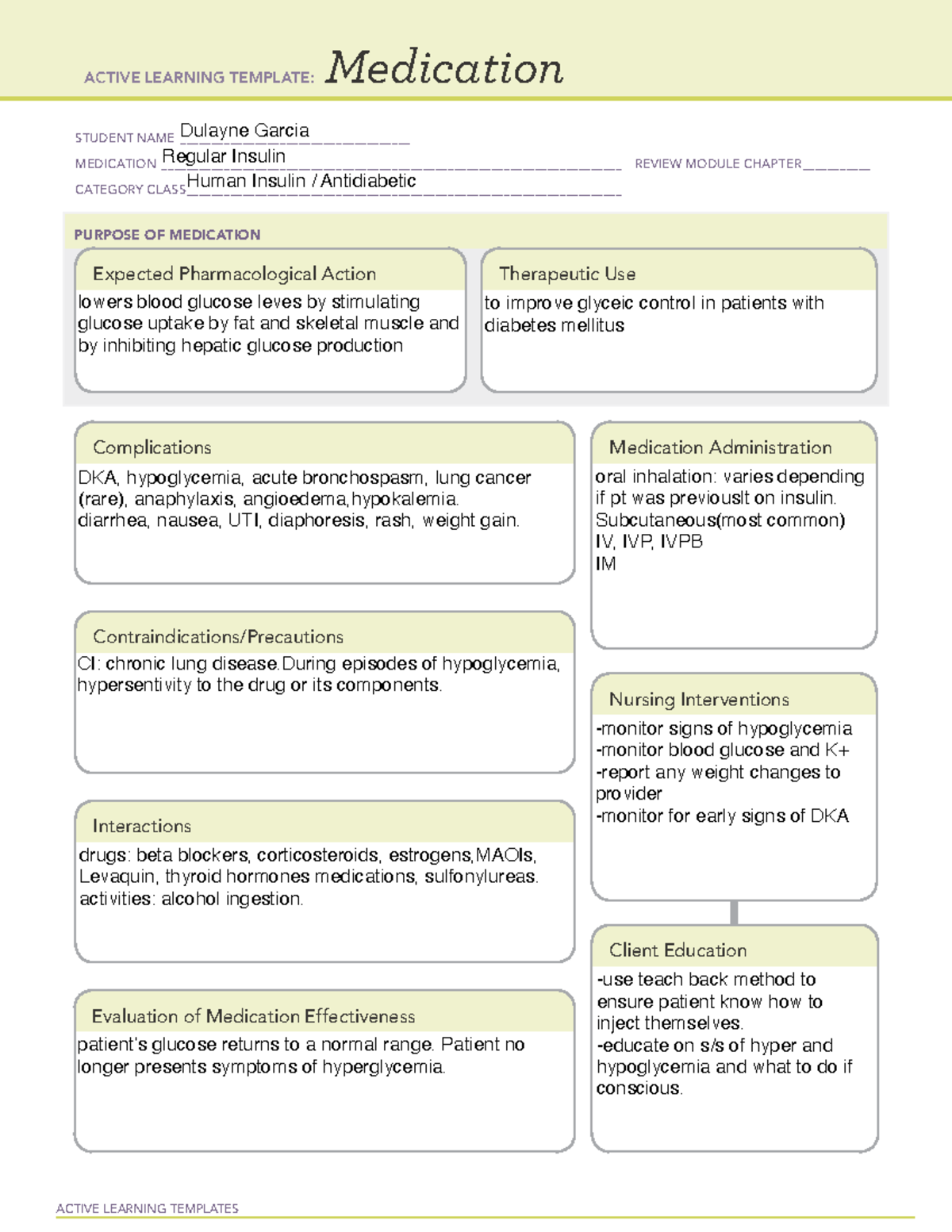 Insulin - Med template - ACTIVE LEARNING TEMPLATES Medication STUDENT ...