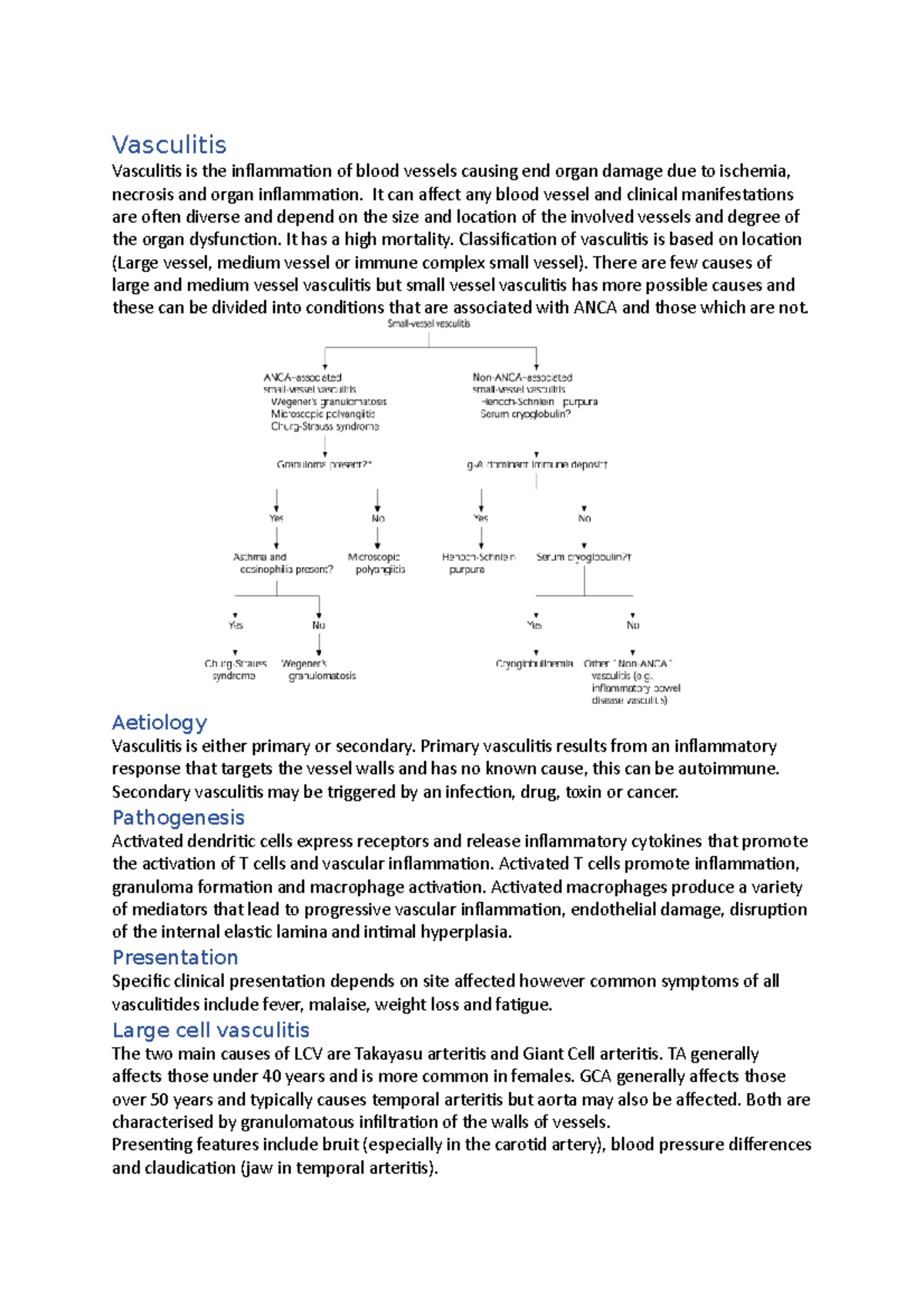 Vasculitis - Lecture notes 1 - Vasculitis Vasculitis is the ...