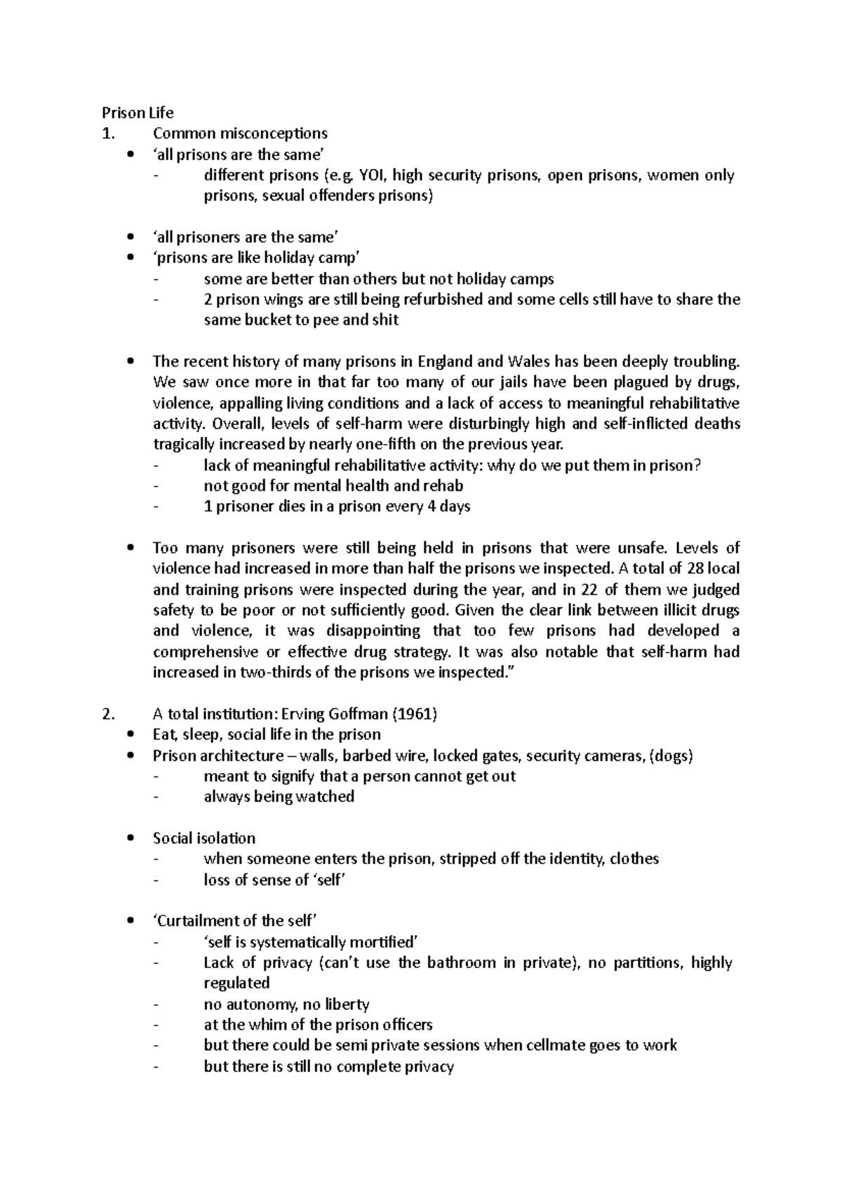 Prison LIFE - Lecture notes - Prison Life Common misconceptions ‘all ...