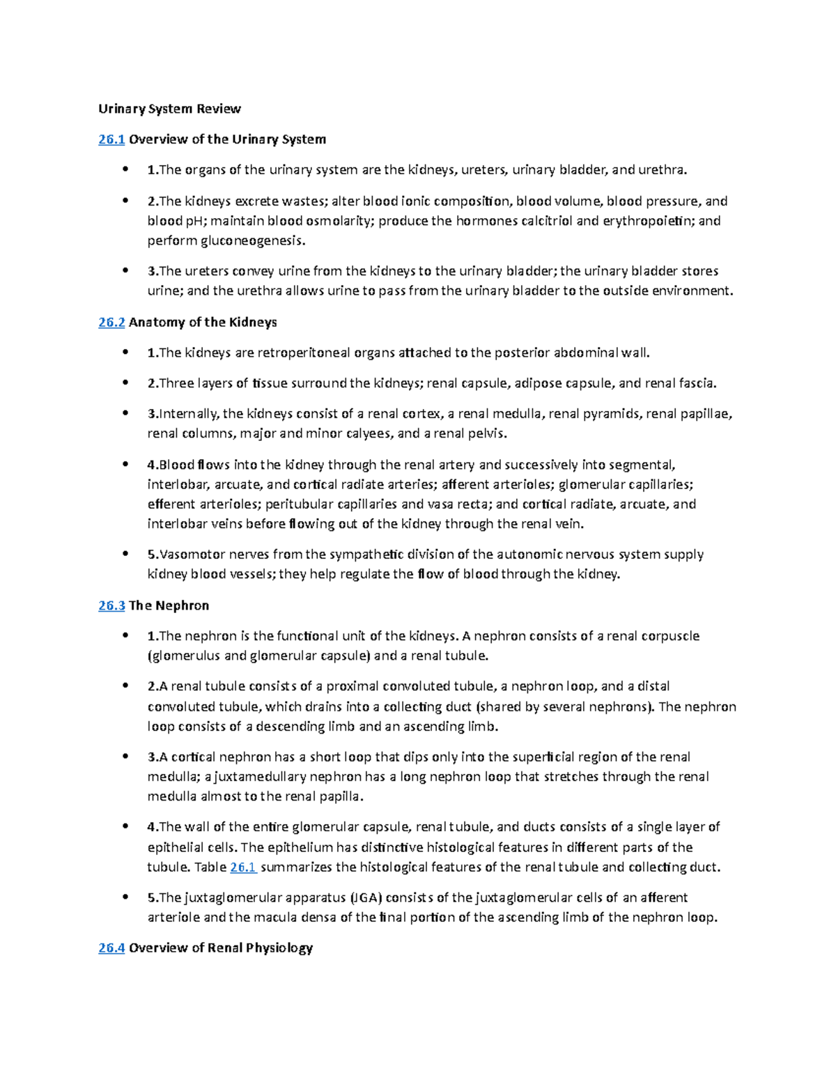 Final Review - summary - Urinary System Review 26 Overview of the ...