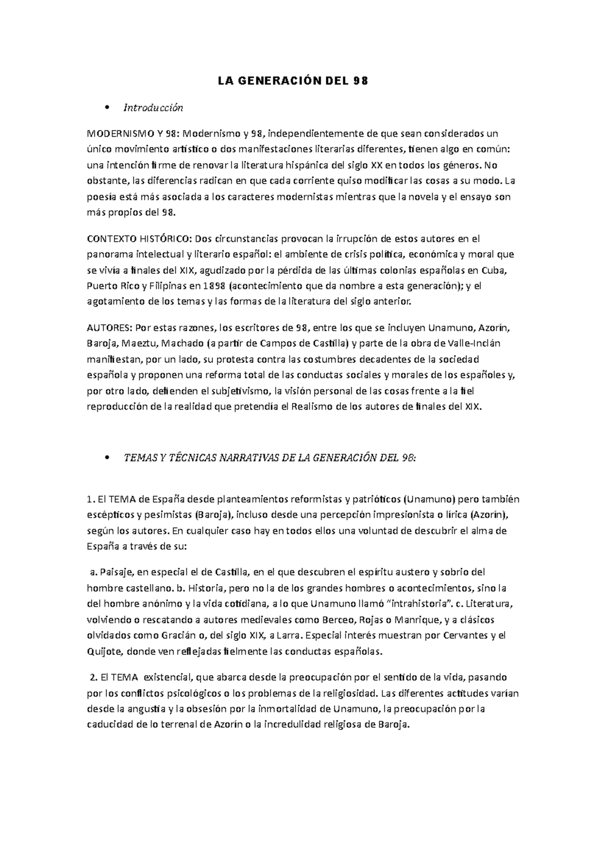 LA Generación DEL 98 - LA GENERACIÓN DEL 98 Introducción MODERNISMO Y ...