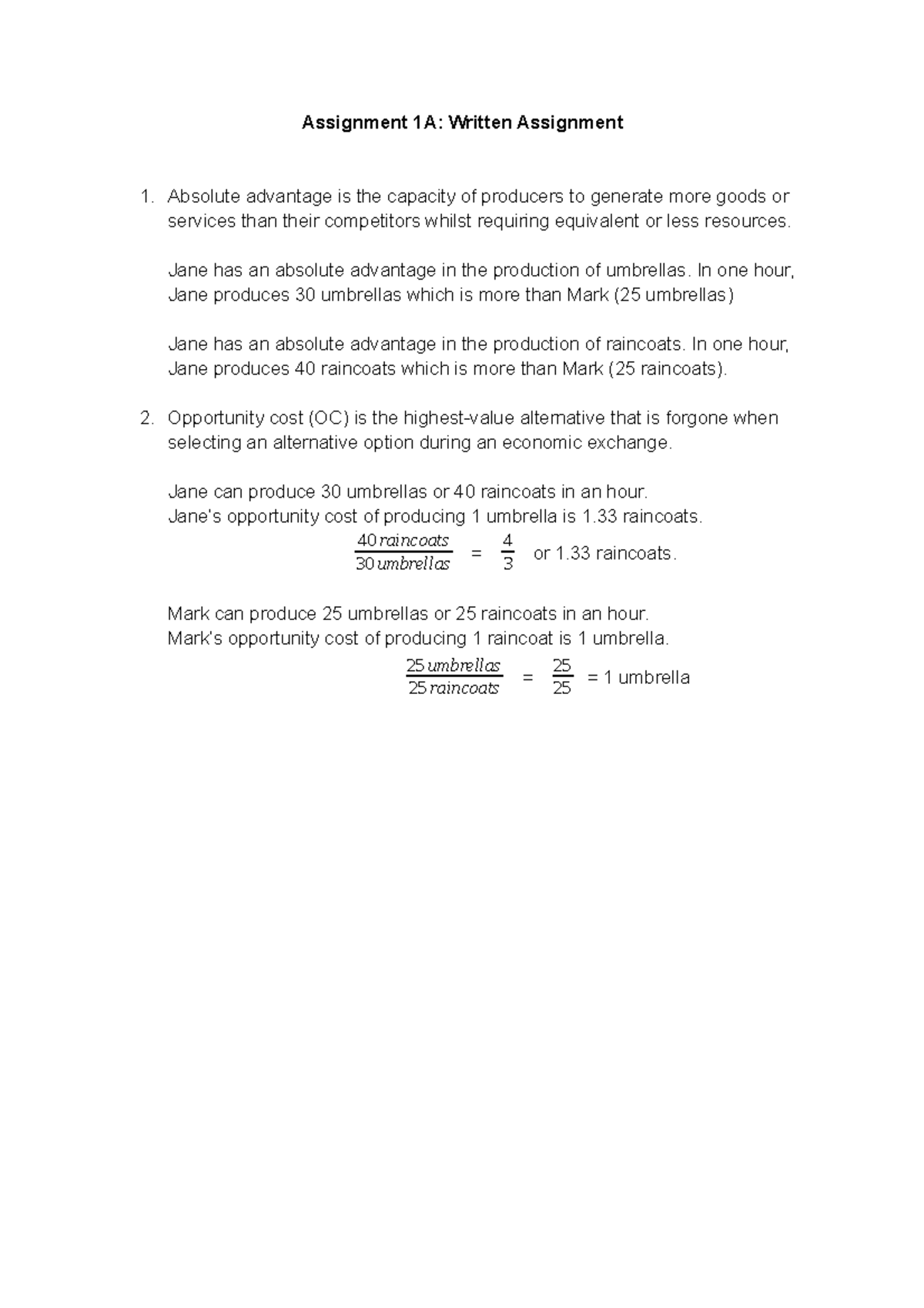 ECO10004 Assignment 1A-1 - Assignment 1A: Written Assignment Absolute ...