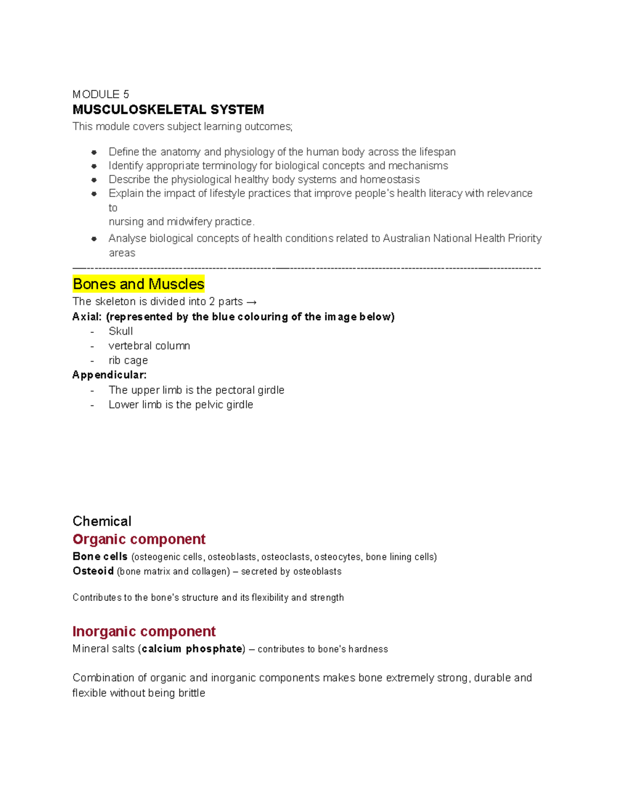 Bioscience notes - summary - ####### MODULE 5 MUSCULOSKELETAL SYSTEM ...