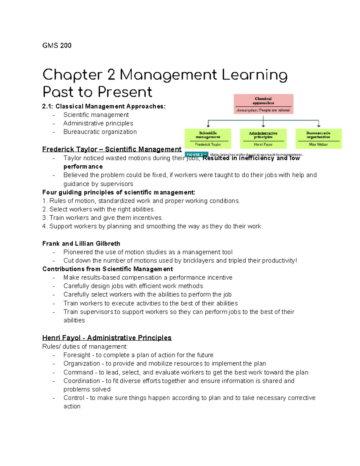 Week 3 - week3 - GMS 200 Chapter 2 Management Learning Past to Present ...